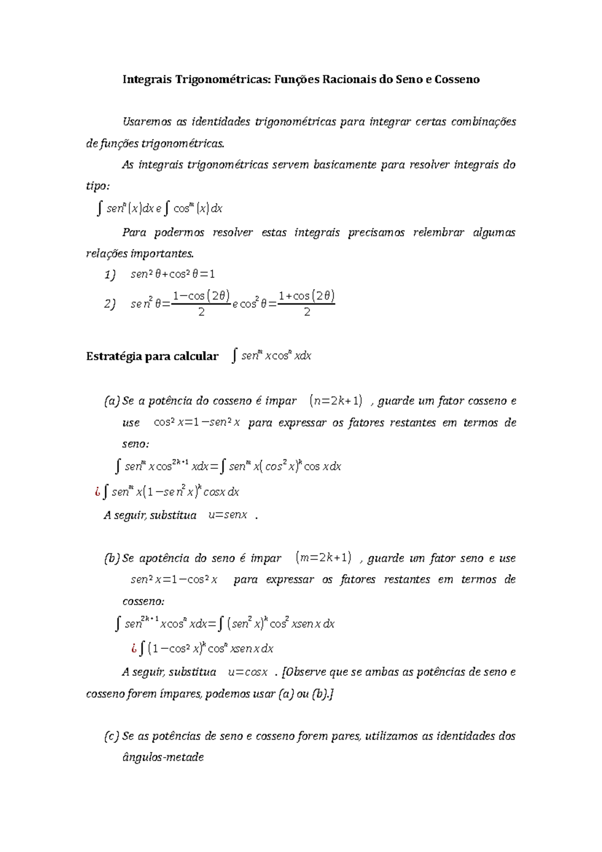 Integrais Trigonometricas - As integrais trigonométricas servem ...
