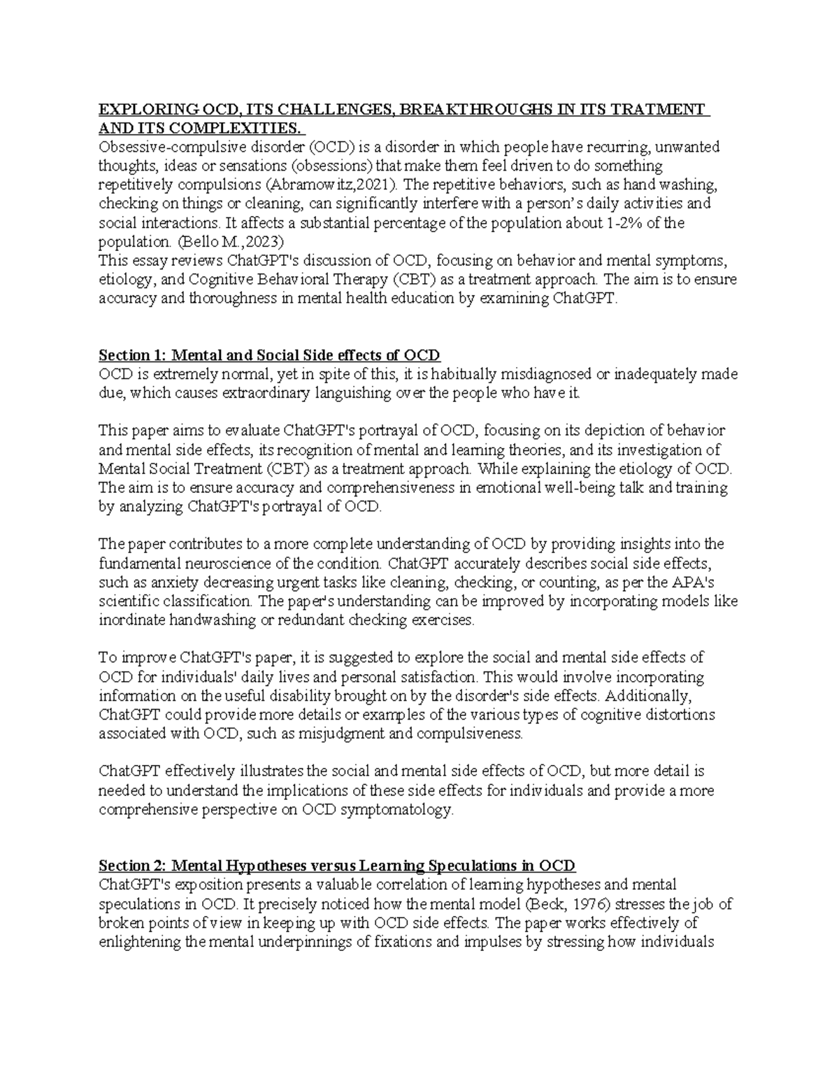 OCD TASK Final Submission - EXPLORING OCD, ITS CHALLENGES ...