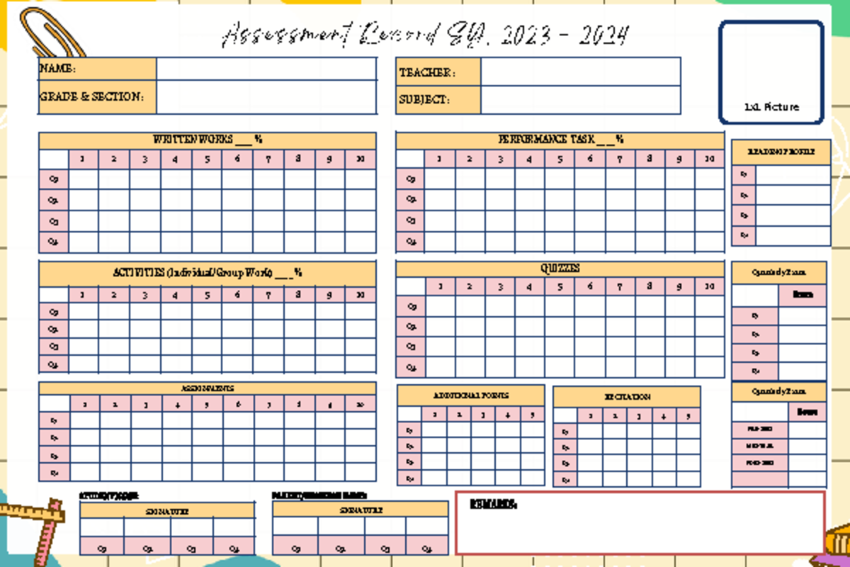 Student Assessment Record - Yellow - NAME: GRADE & SECTION: TEACHER ...