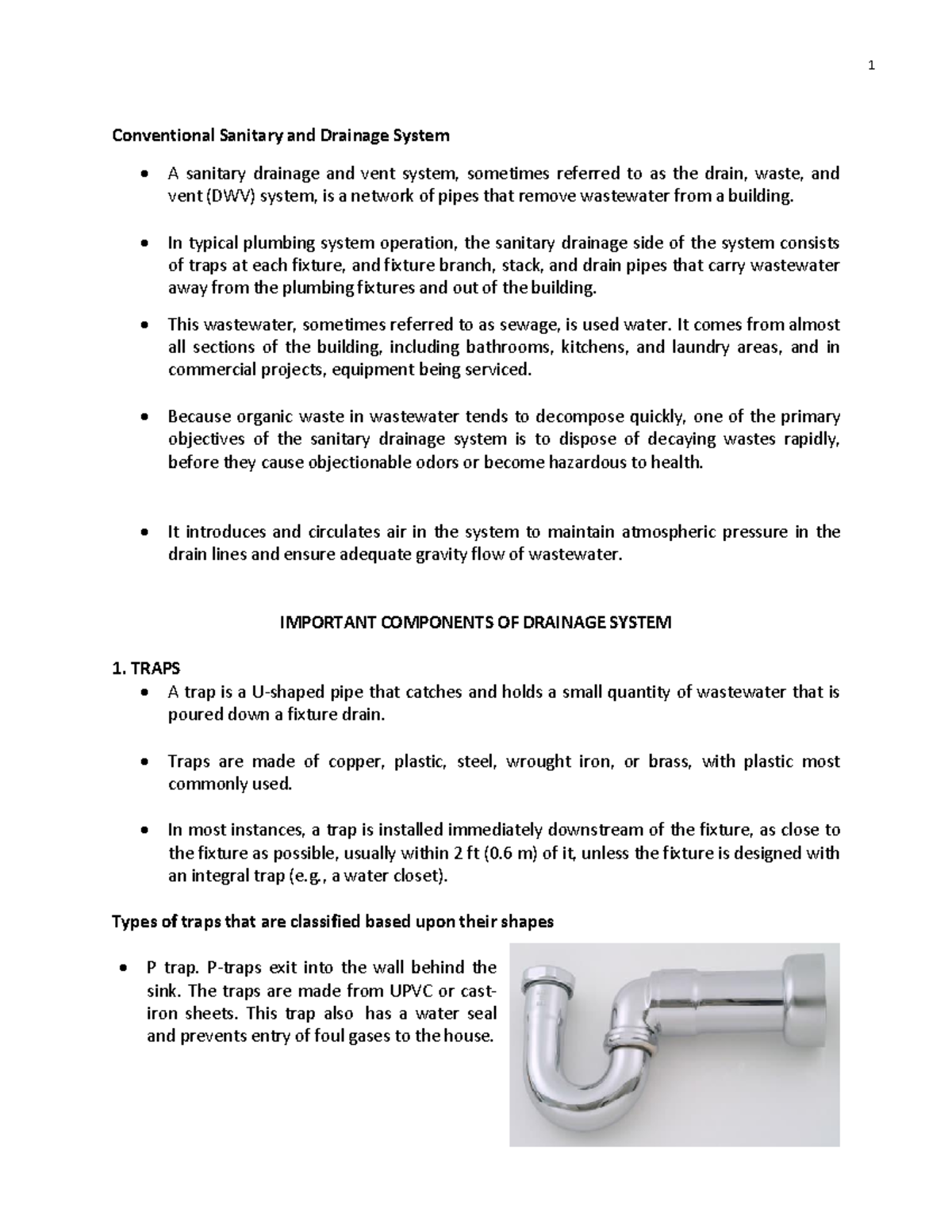 Conventional Sanitary and Drainage System - In typical plumbing system ...