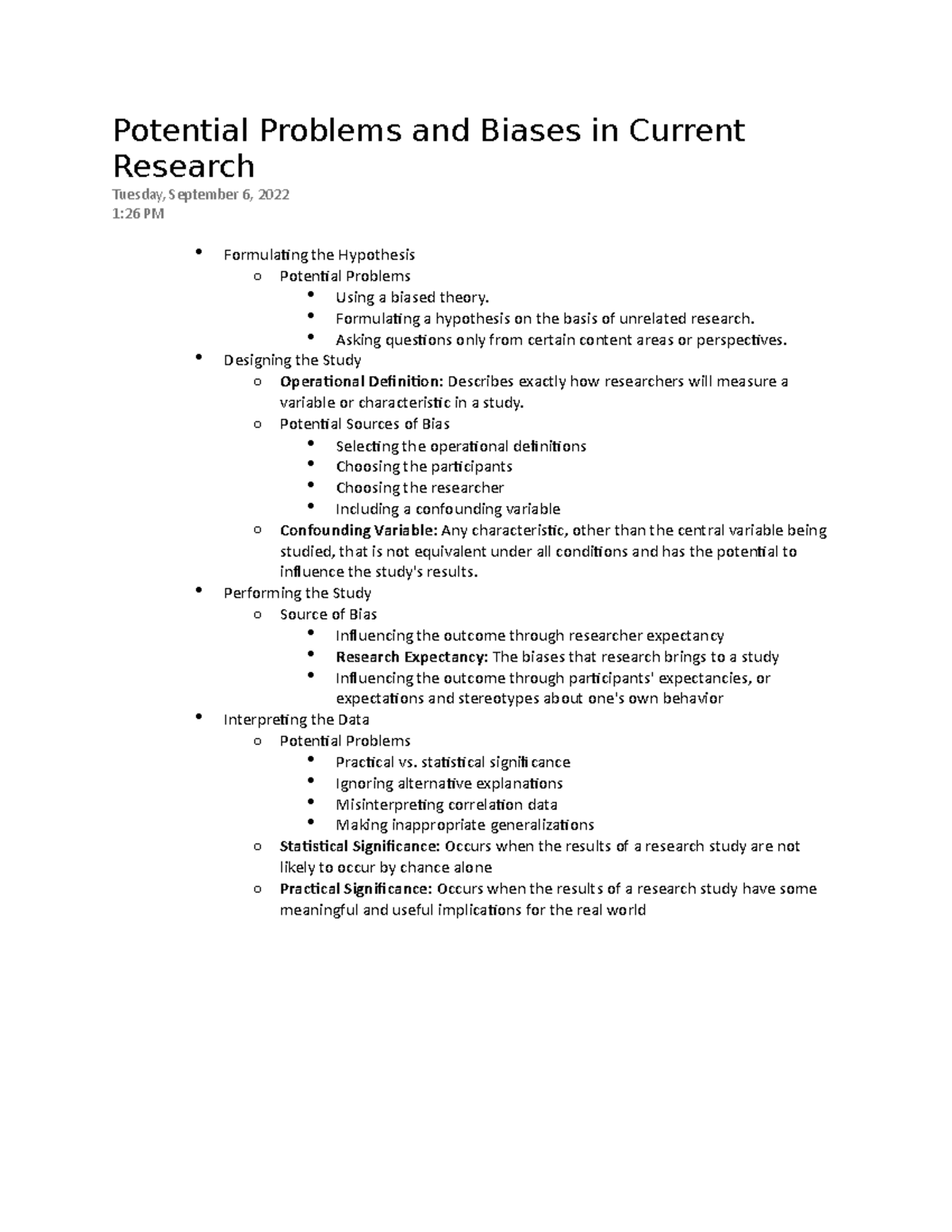 Potential Problems and Biases in Current Research - Potential Problems ...