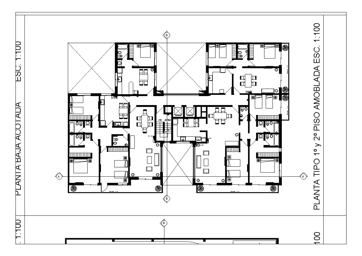 A1 - Planta edificio m2 - Introducción a la Arquitectura - PLANTA BAJA ACOTADA ESC. 1: AB arriba ...