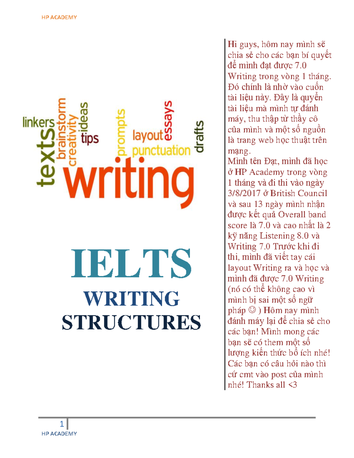 Ielts Writing Structures - 1 IELTS WRITING STRUCTURES Hi guys, hôm nay ...