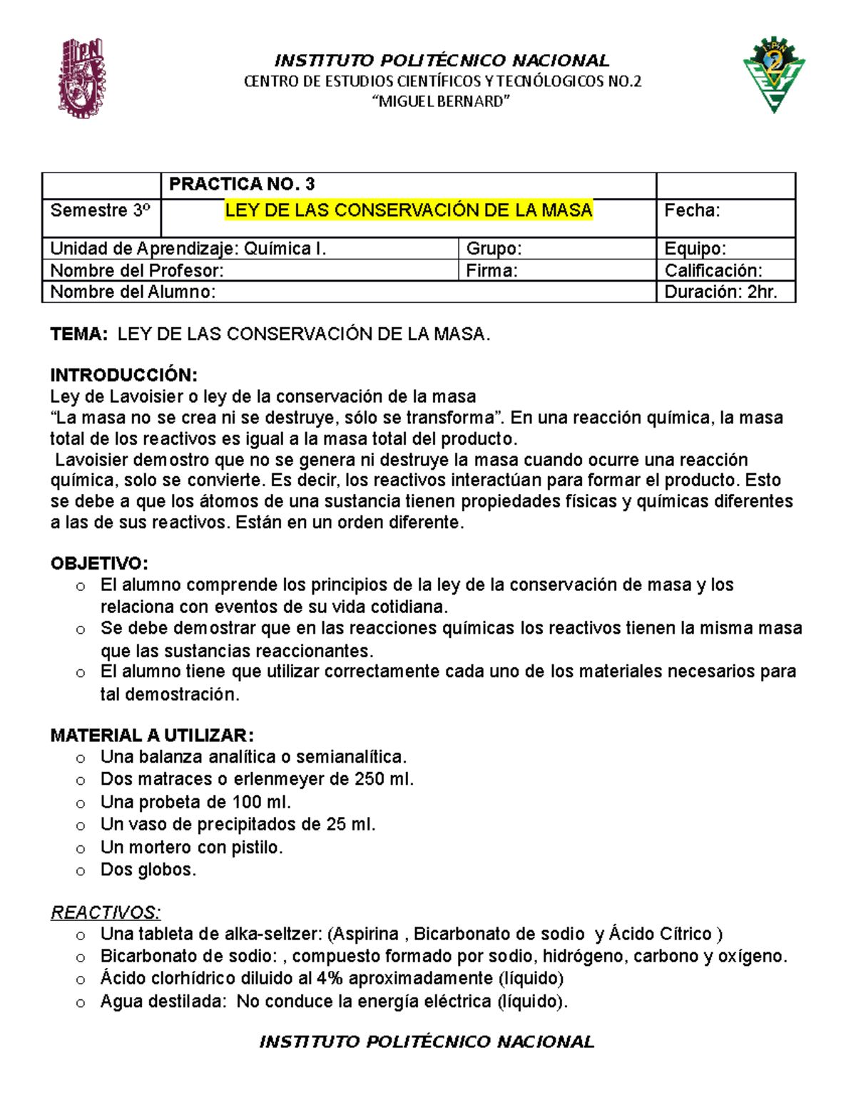 Practica de laboratorio de química I, experimental y virtual - CENTRO ...