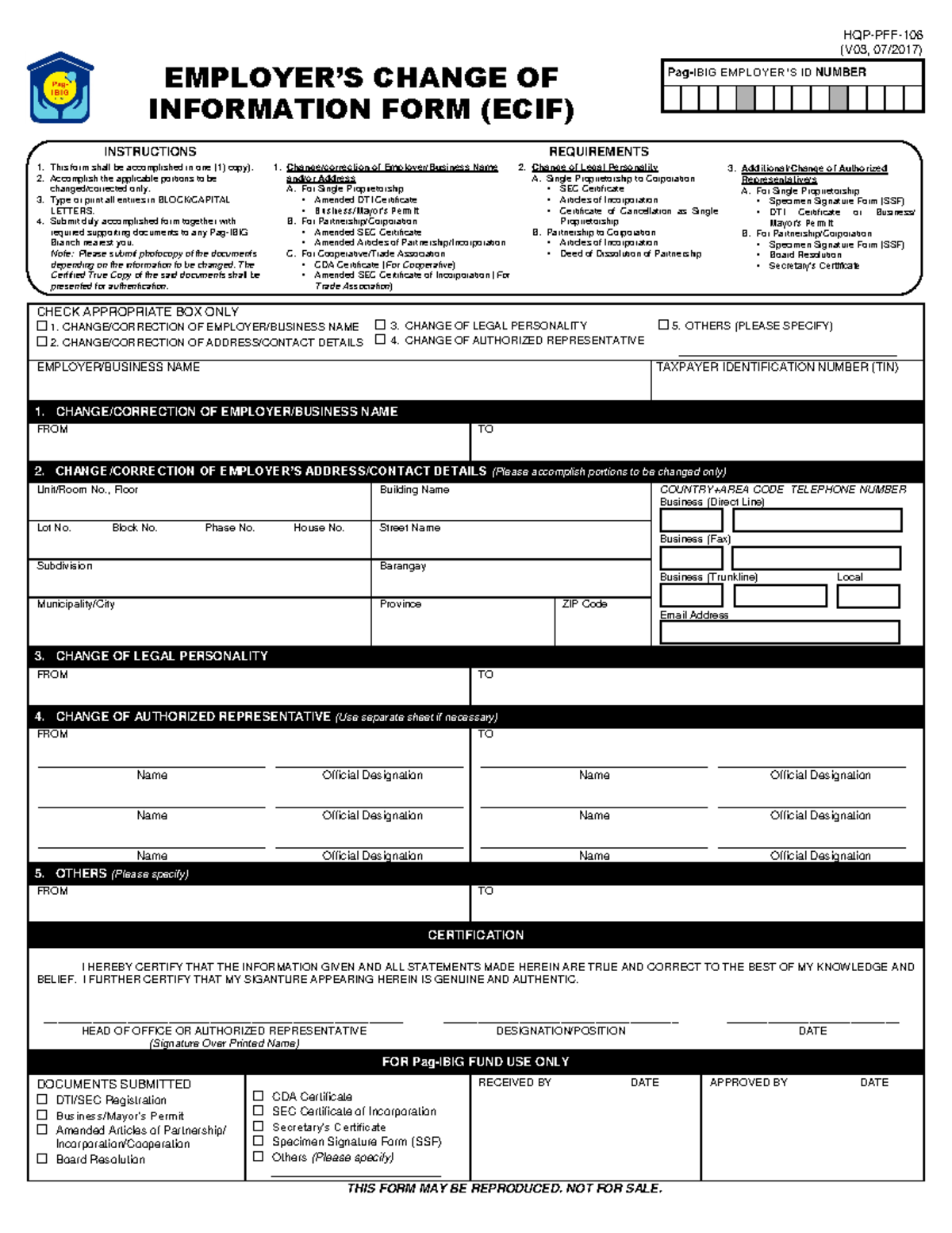PFF106 Employers Change Information Form V03 - EMPLOYER’S CHANGE OF ...