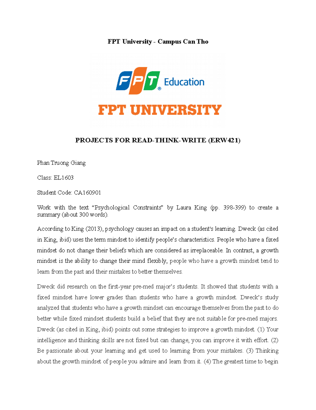 GIang PTCA 160901 Project 1 - FPT University - Campus Can Tho PROJECTS ...