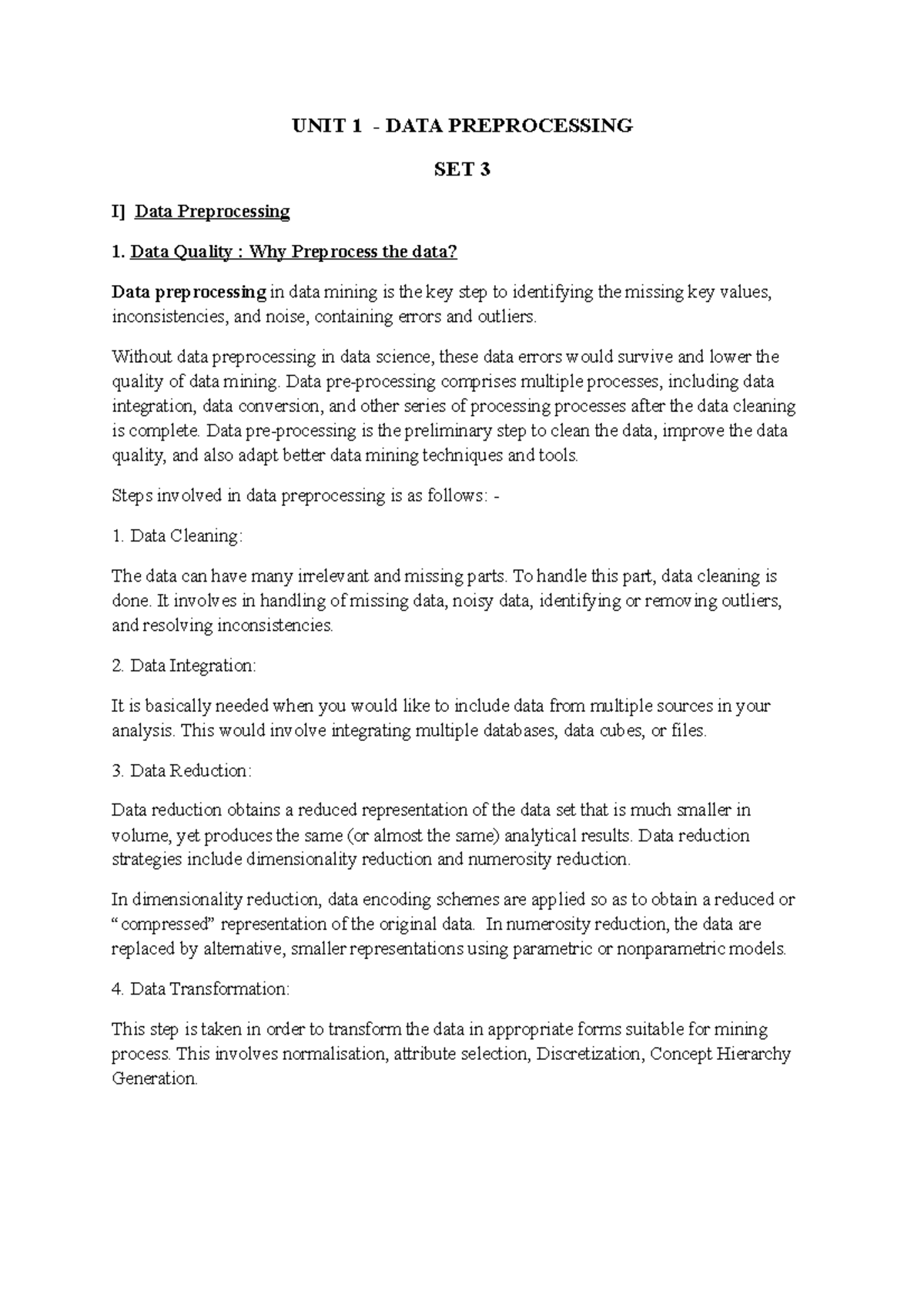 SET3 DATA Preprocessing - UNIT 1 - DATA PREPROCESSING SET 3 I] Data Preprocessing 1. Data ...