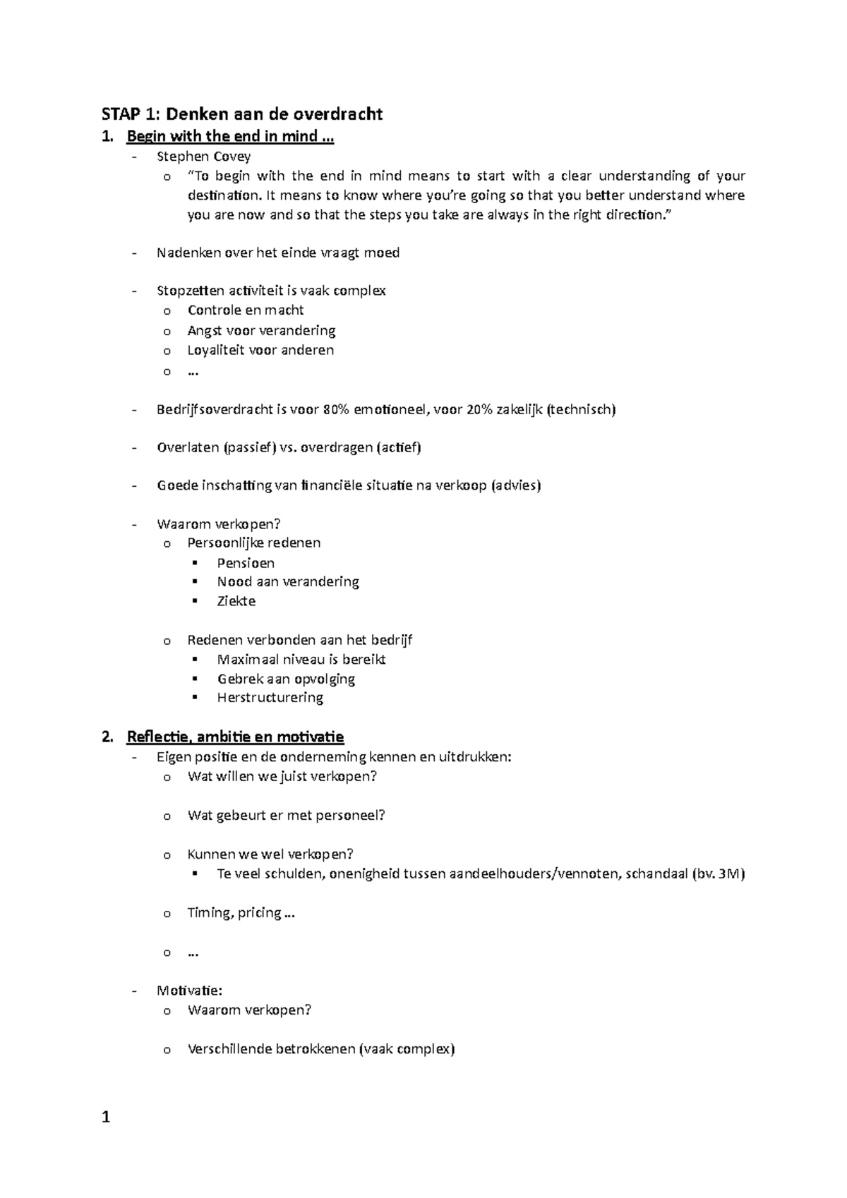 STAP-1 - waardering en overdracht - STAP 1: Denken aan de overdracht 1 ...