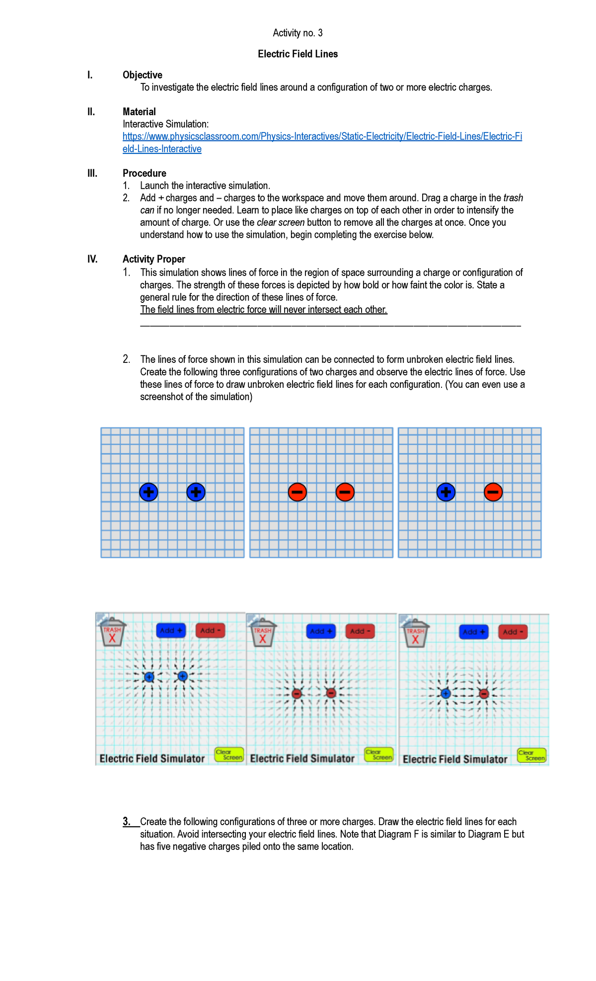 (Electric Field Lines) - Activity no. 3 Electric Field Lines I ...