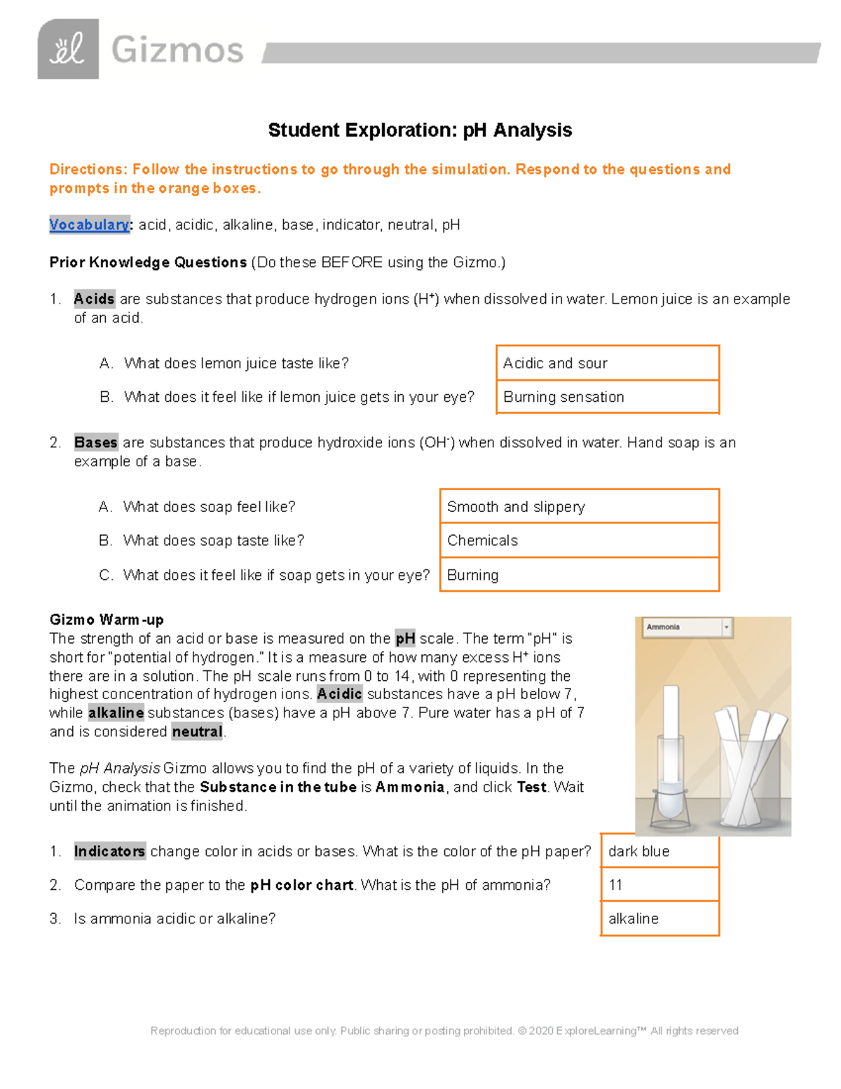 Gizmos p HAnalysis Activity AB HC - Student Exploration: pH Analysis ...