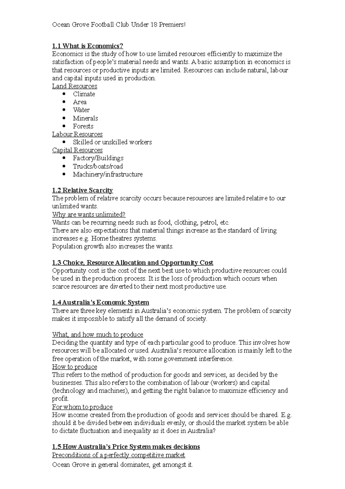 6932Economics Unit 3 Notes - 1 What is Economics? Economics is the ...