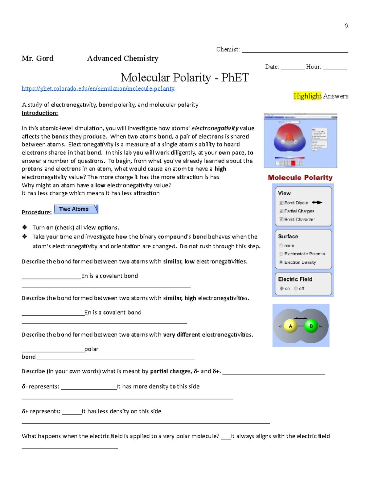 Summer Egbert - 1 Molecular Polarity Ph ET Lab - \ Chemist