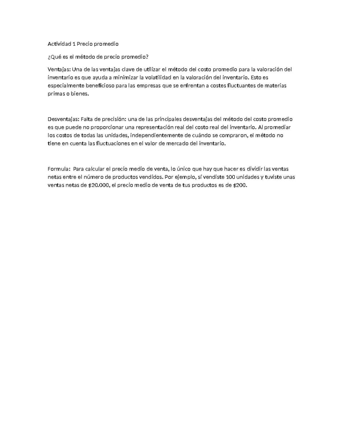 Actividad 1 Precio promedio - Actividad 1 Precio promedio ¿Qué es el ...