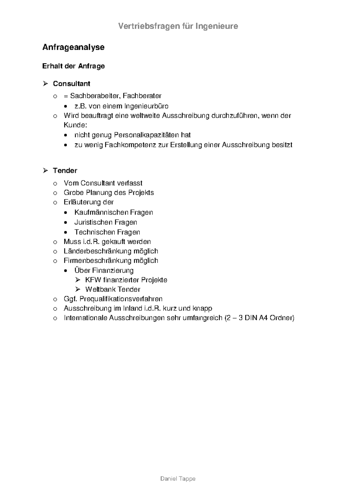 VFI Zusammenfassung - Anfrageanalyse Erhalt der Anfrage Consultant o ...