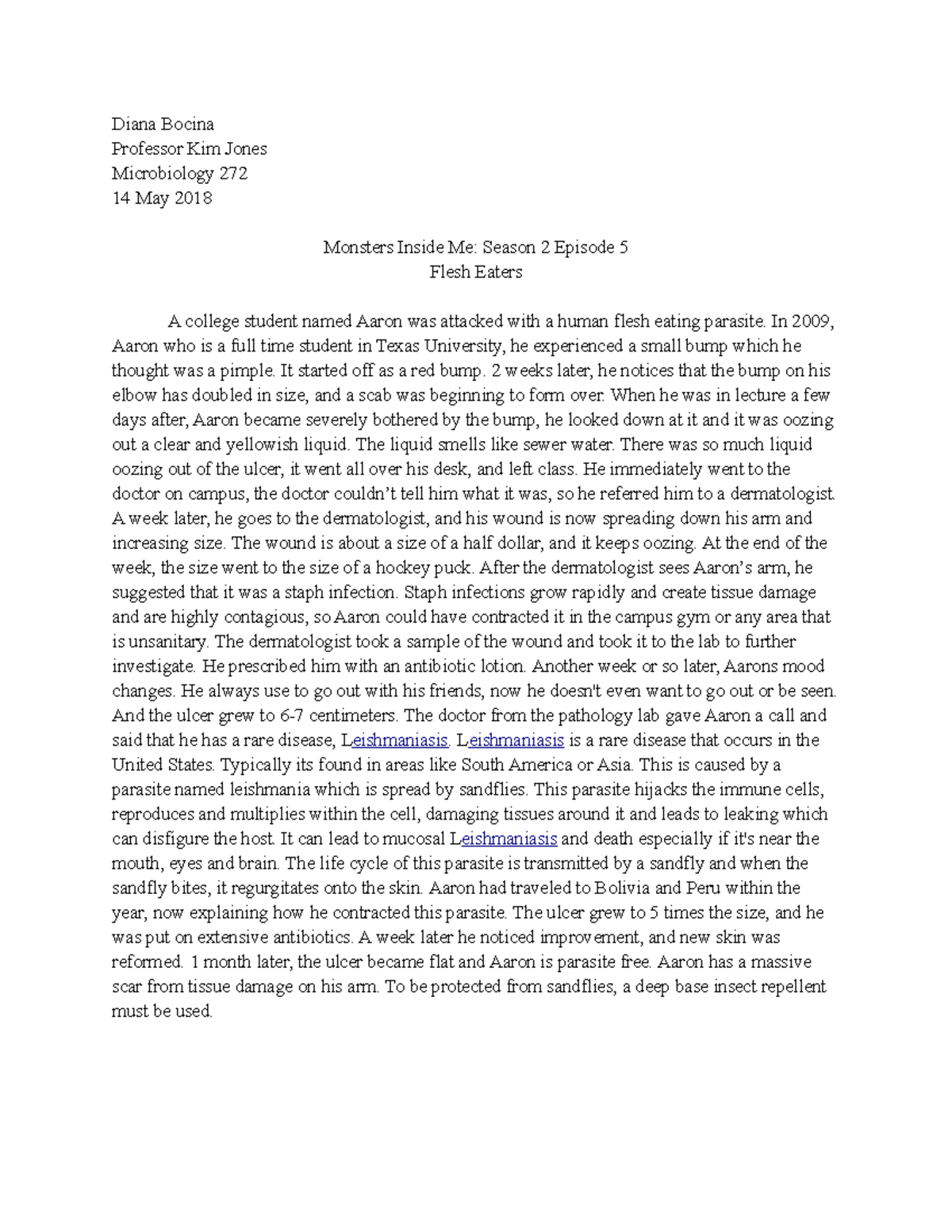EC #1 Bio272 - Extra Credit for Monsters Inside me. Season 2 Ep. 5 ...