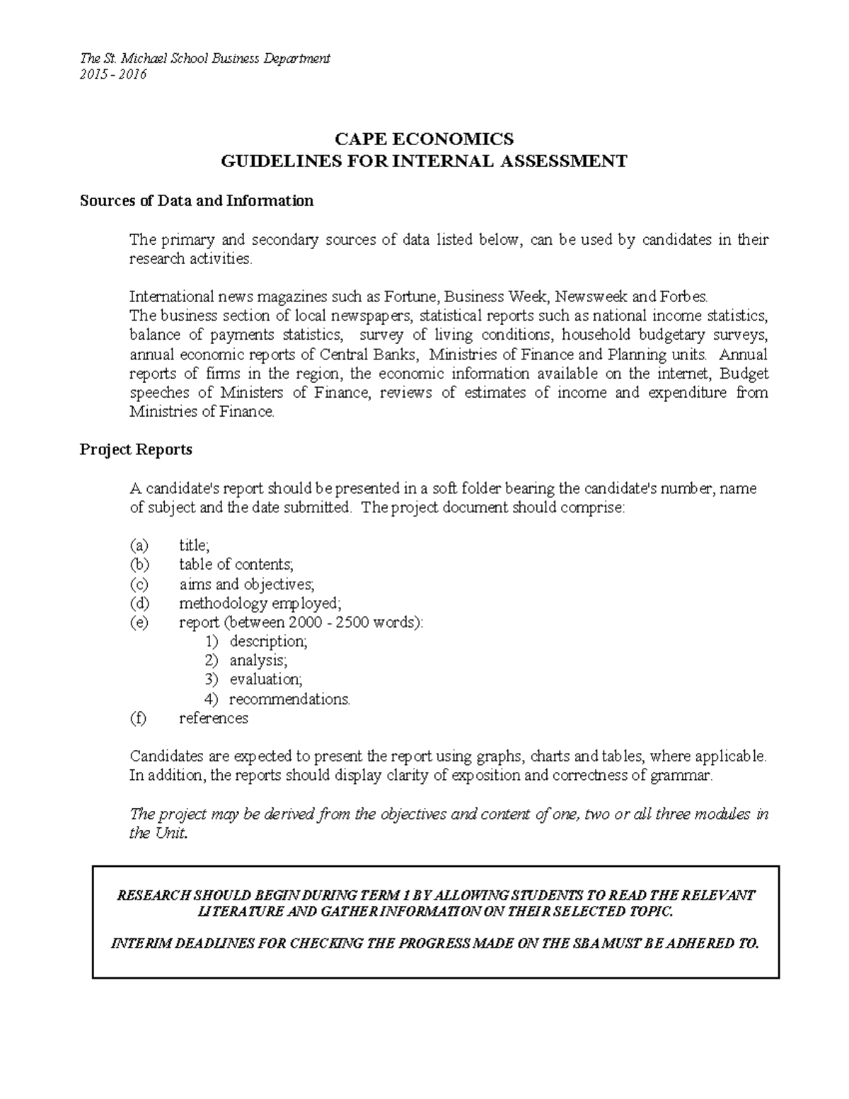 Cape economics sba outline 1 - The St. Michael School Business ...