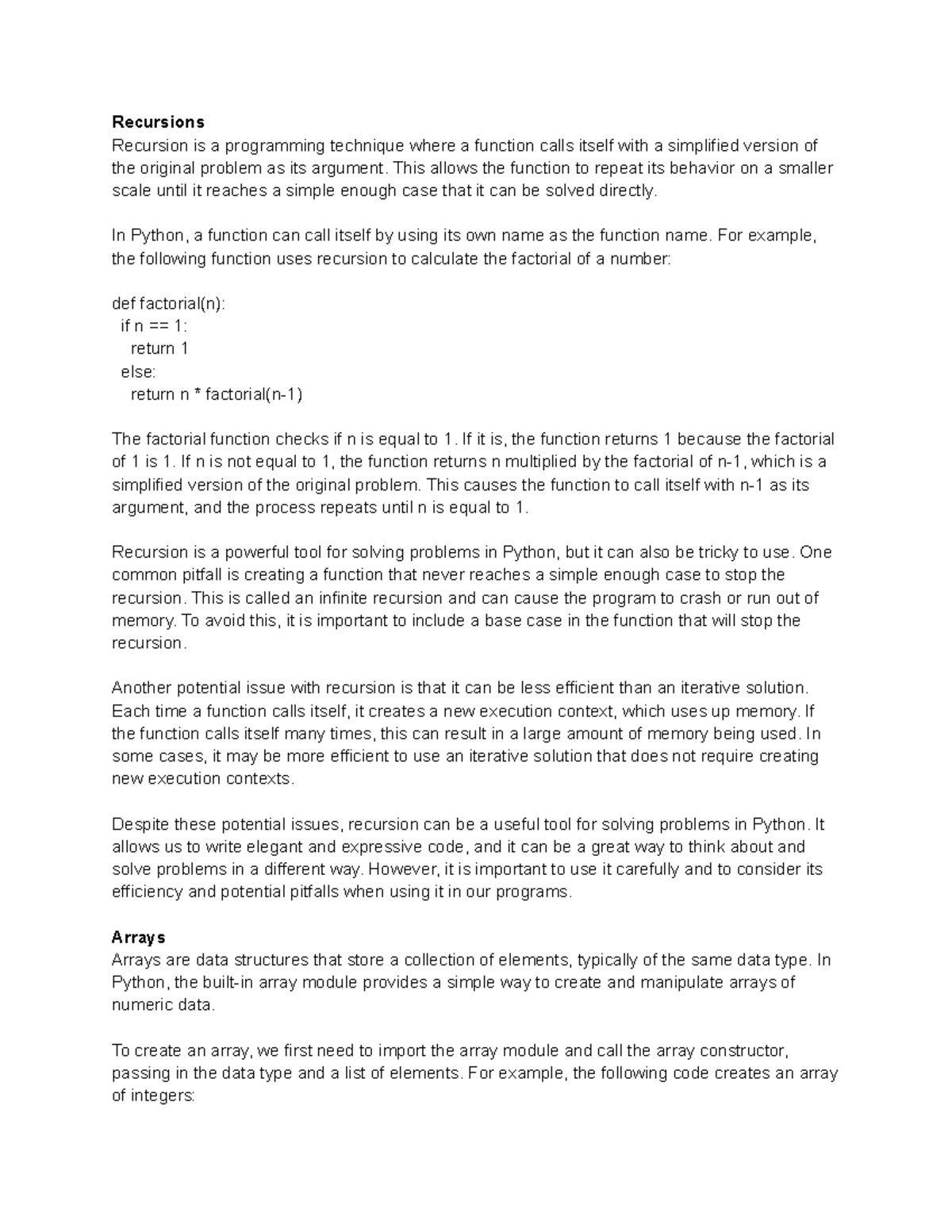 Cse 30 Lecture Notes 2 Recursions Recursion Is A Programming
