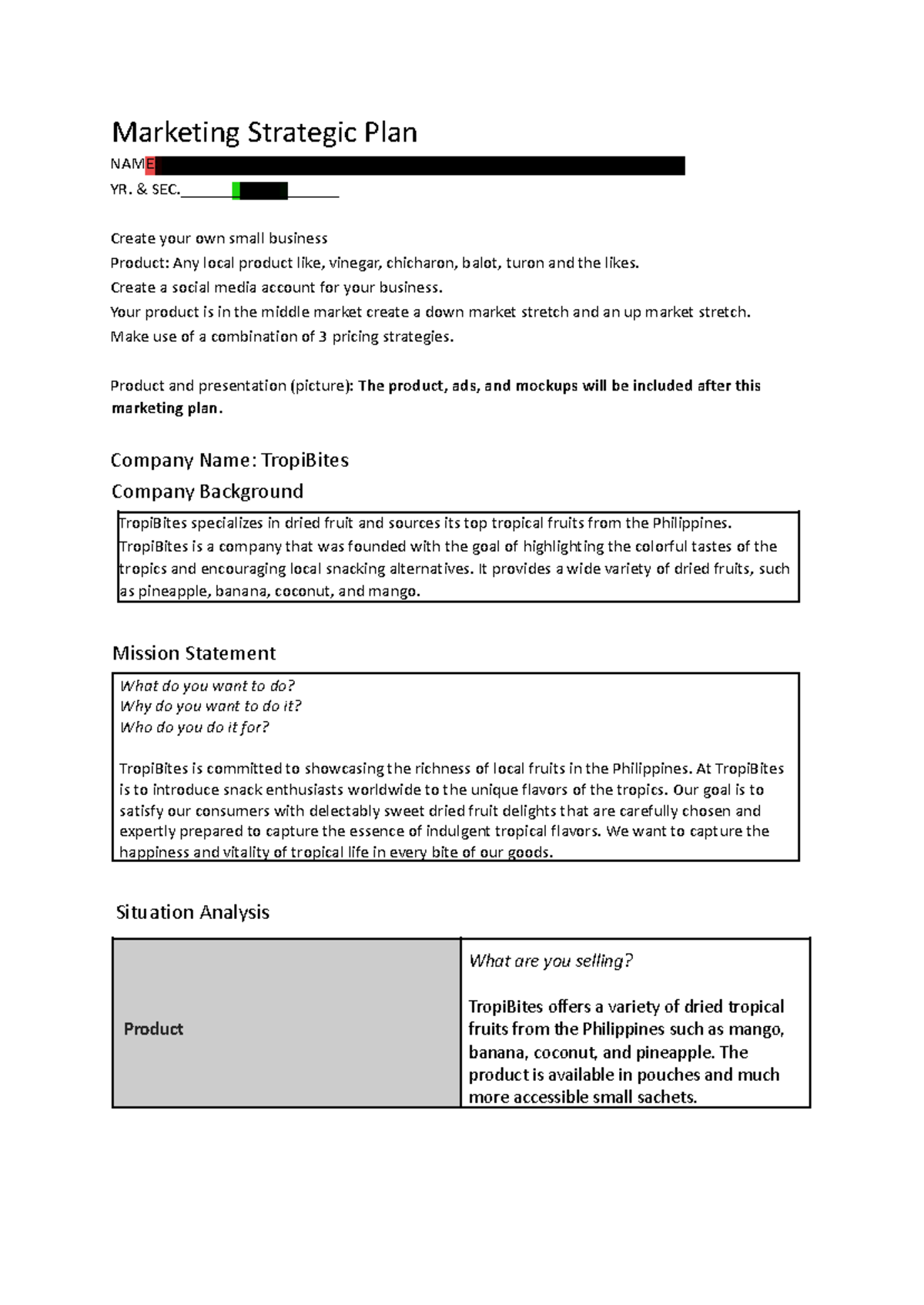 Marketing Strategic Plan - Marketing Strategic Plan NAME: Jana Samantha ...