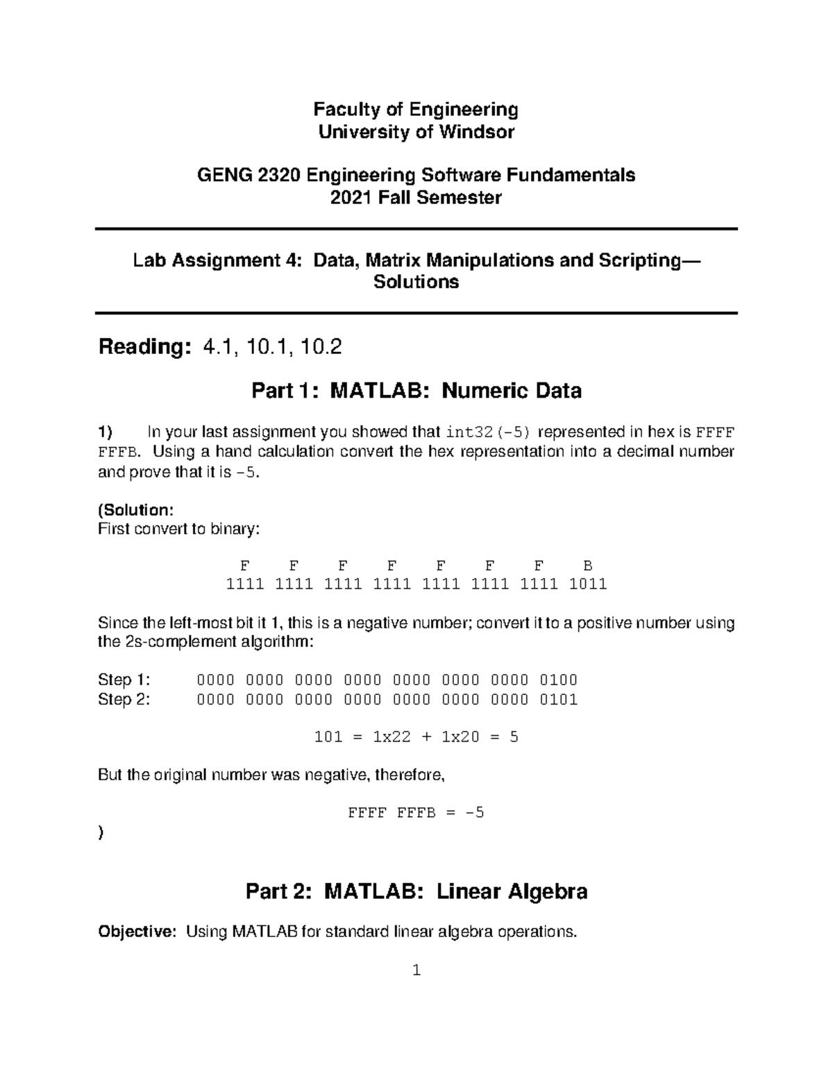 Lab Assignment 04 Solutions - Faculty of Engineering University of ...