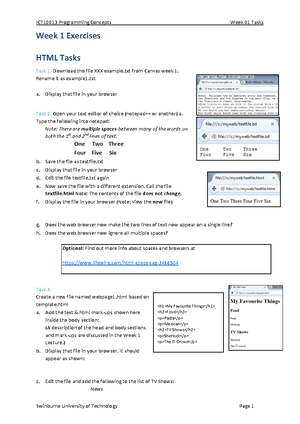 Week 4 Tutorial exercise - ICT10013 Programming Concepts Week 4 ...