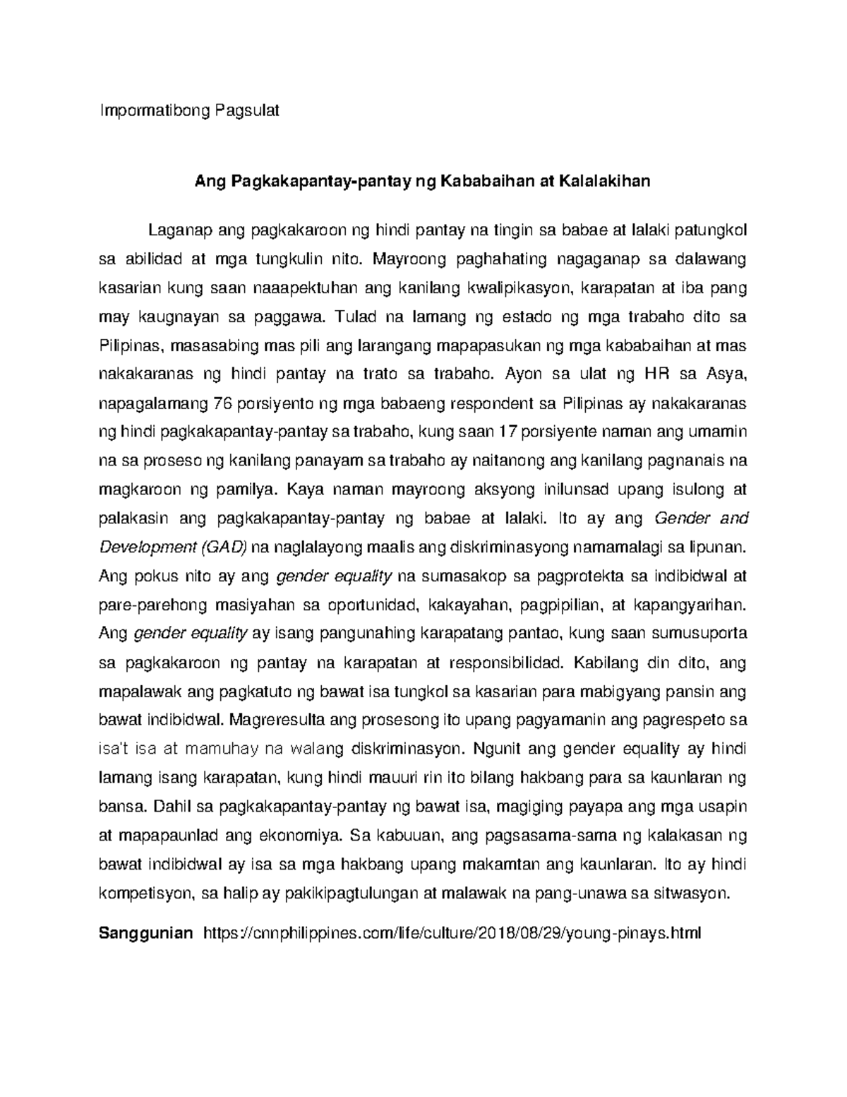 Pagsulat (Impormatibo) - Impormatibong Pagsulat Ang Pagkakapantay ...
