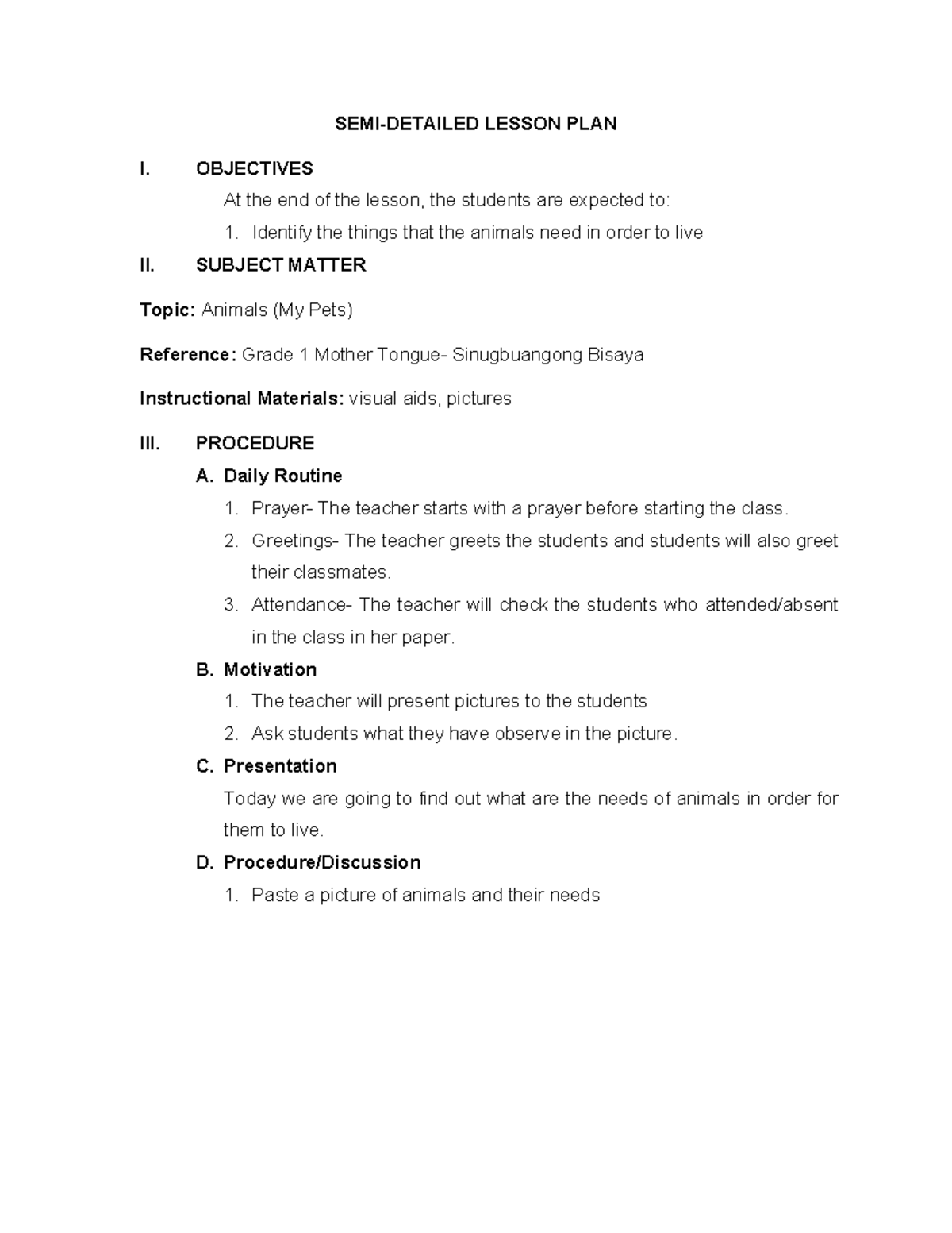 Semi-Detailed Lesson Plan (maila) - SEMI-DETAILED LESSON PLAN I ...