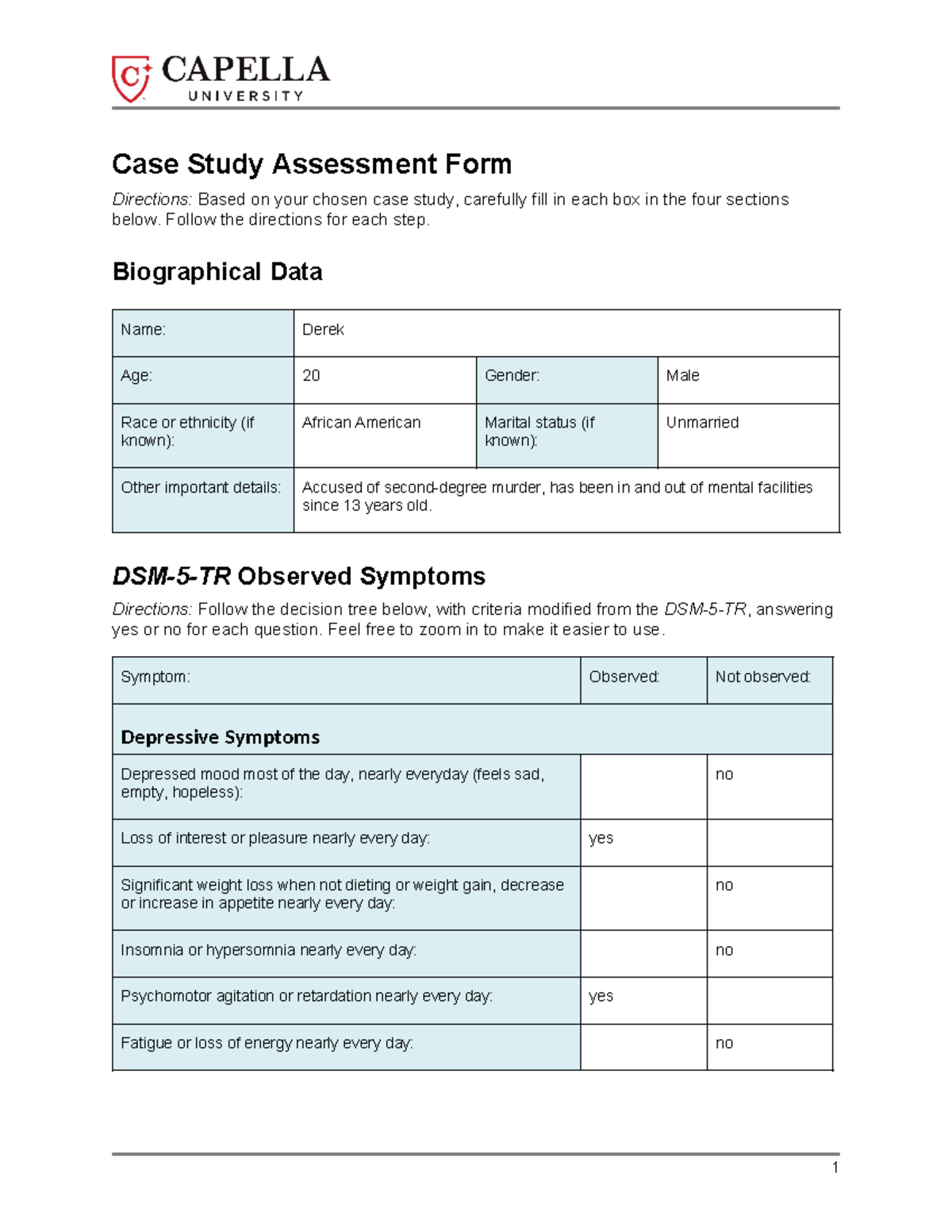 Cf assessment form - Derek’s Delimma week 7 essay - Case Study ...