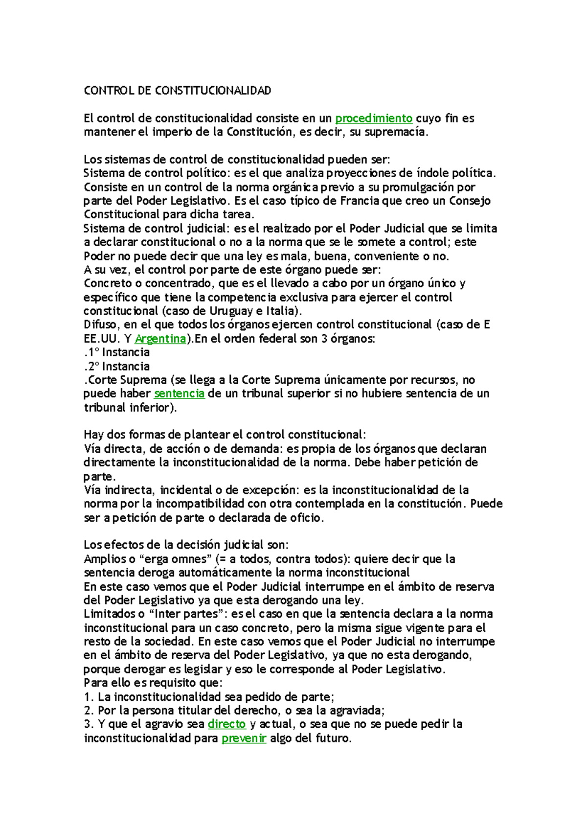 derecho constitucional - CONTROL DE CONSTITUCIONALIDAD El control de ...