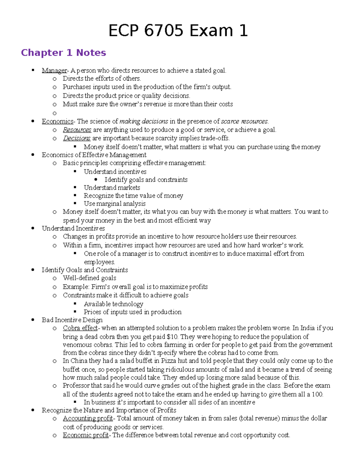 ECP 6705 Exam 1 - Exam - ECP 6705 Exam 1 Chapter 1 Notes Manager - A ...