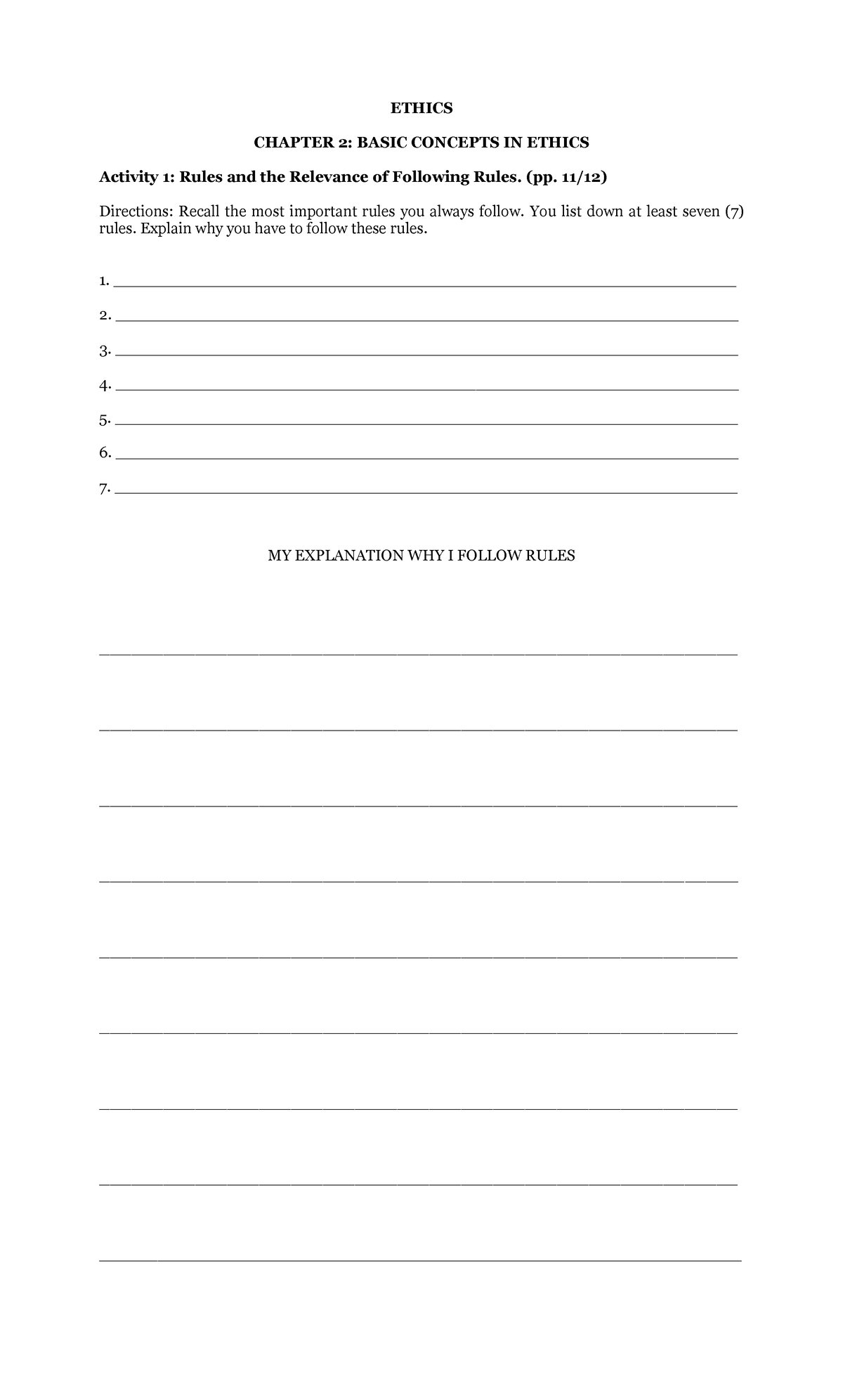 Ethics Chapter 2 Basic Concepts in Ethics Activity PDF 3 - ETHICS CHAPTER 2: BASIC CONCEPTS IN ...