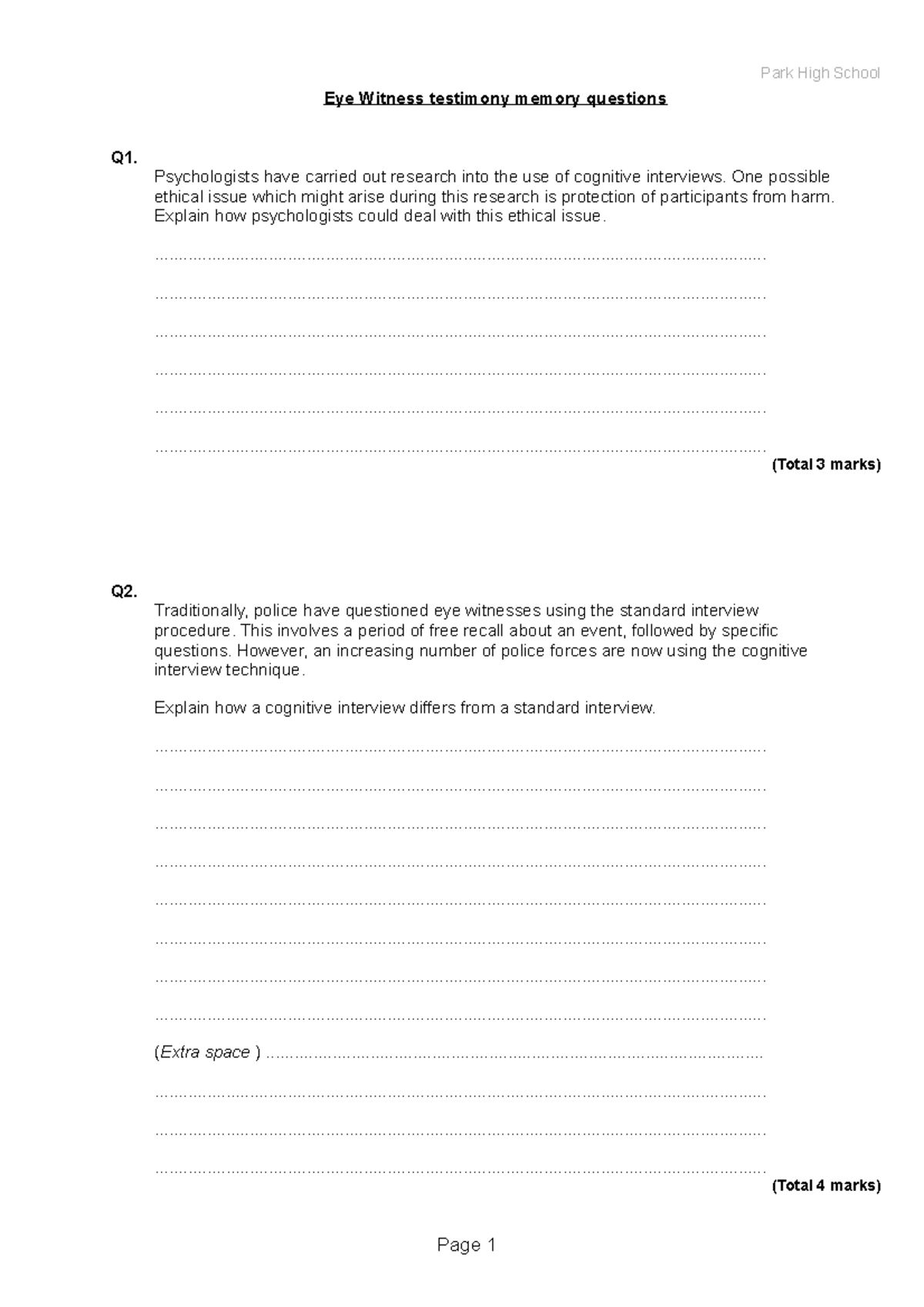 Eye witness testimony questions - Eye Witness testimony memory ...