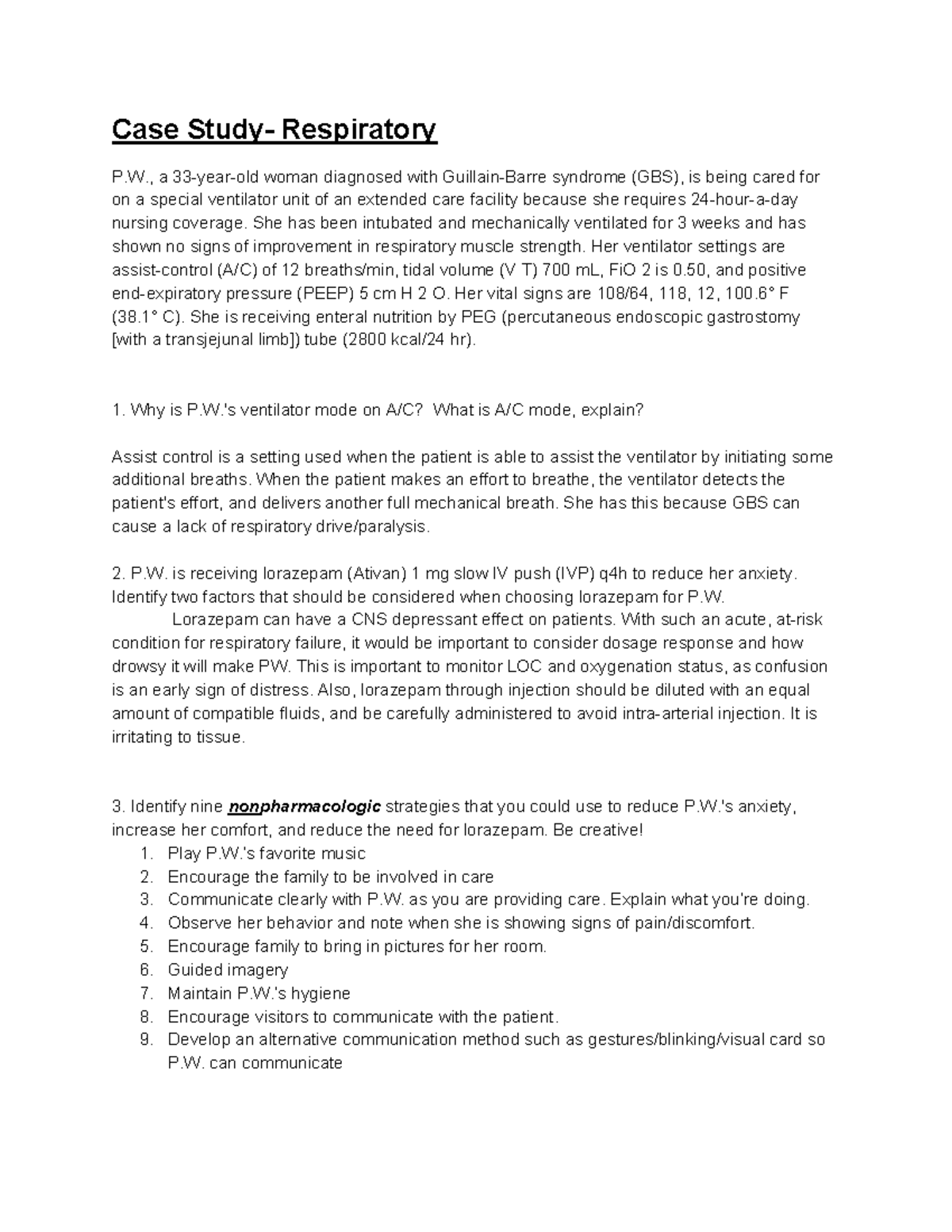 Case Study Respiratory - , a 33-year-old woman diagnosed with Guillain ...