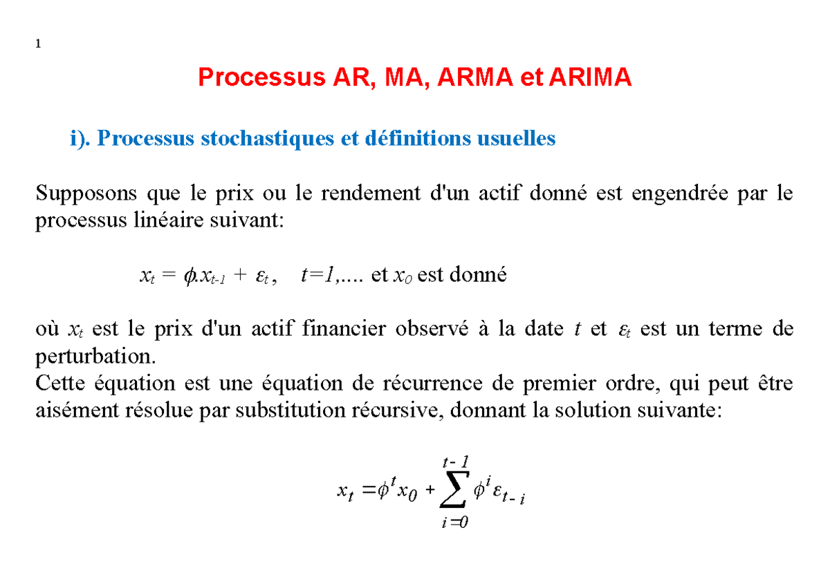 ARMA - Processus stochastiques et définitions usuelles - Processus AR ...