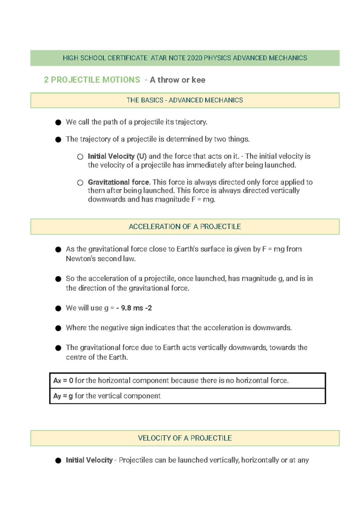 Year 12 Physics Task I (Study Note) - HIGH SCHOOL CERTIFICATE ATAR NOTE ...