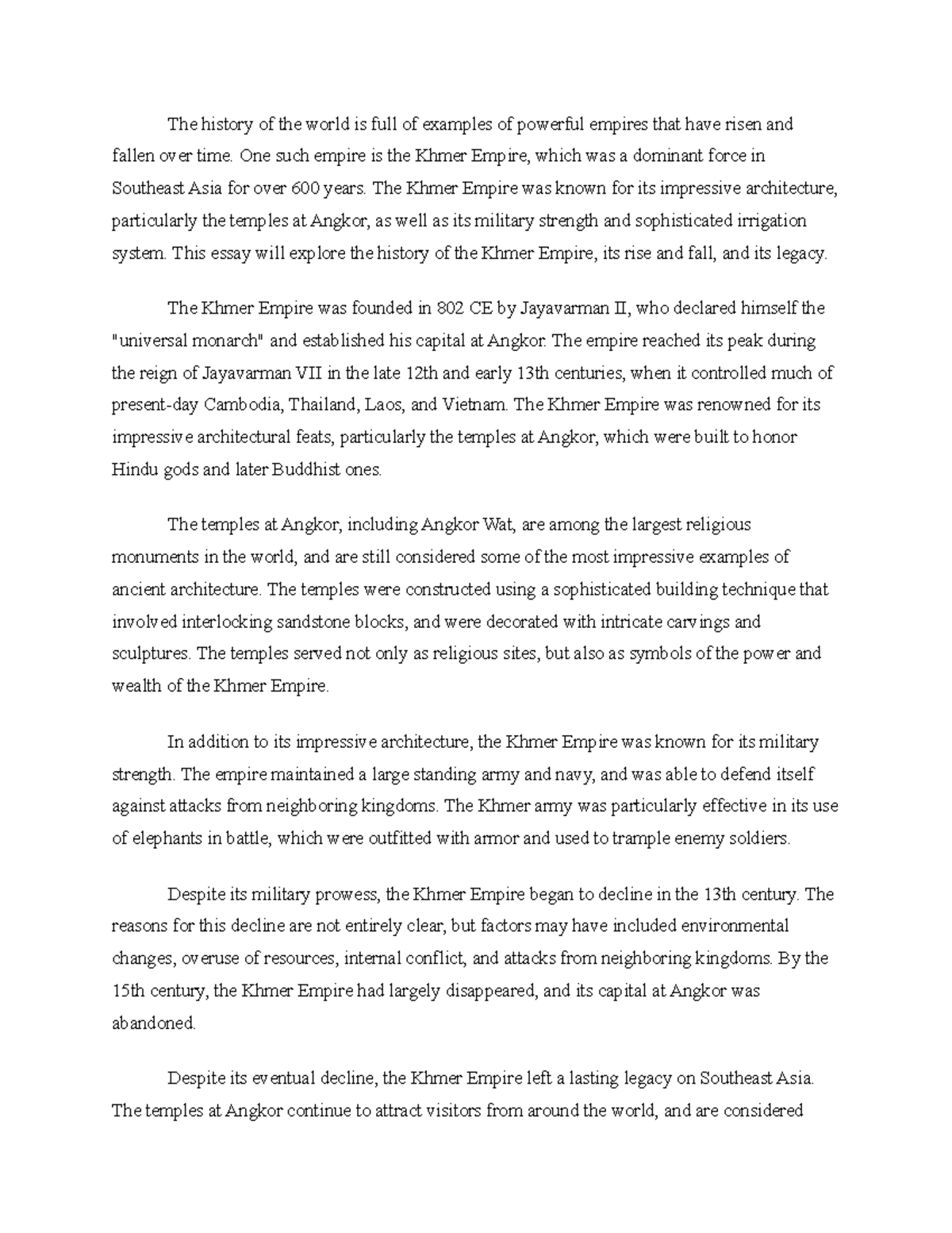 Khmer Empire - Essay - The history of the world is full of examples of ...