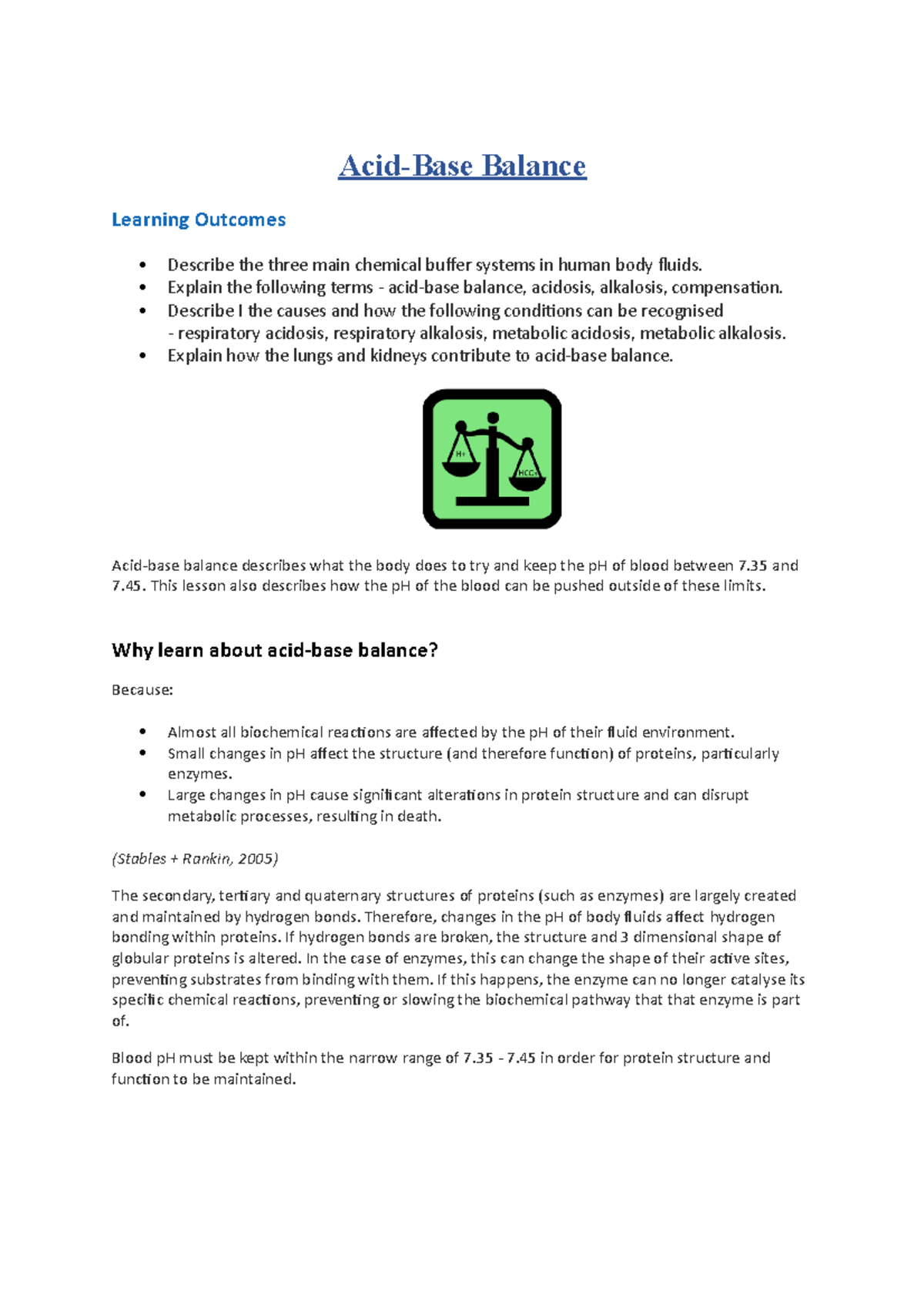 Acid-Base Balance Study Notes - Acid-Base Balance Learning Outcomes ...