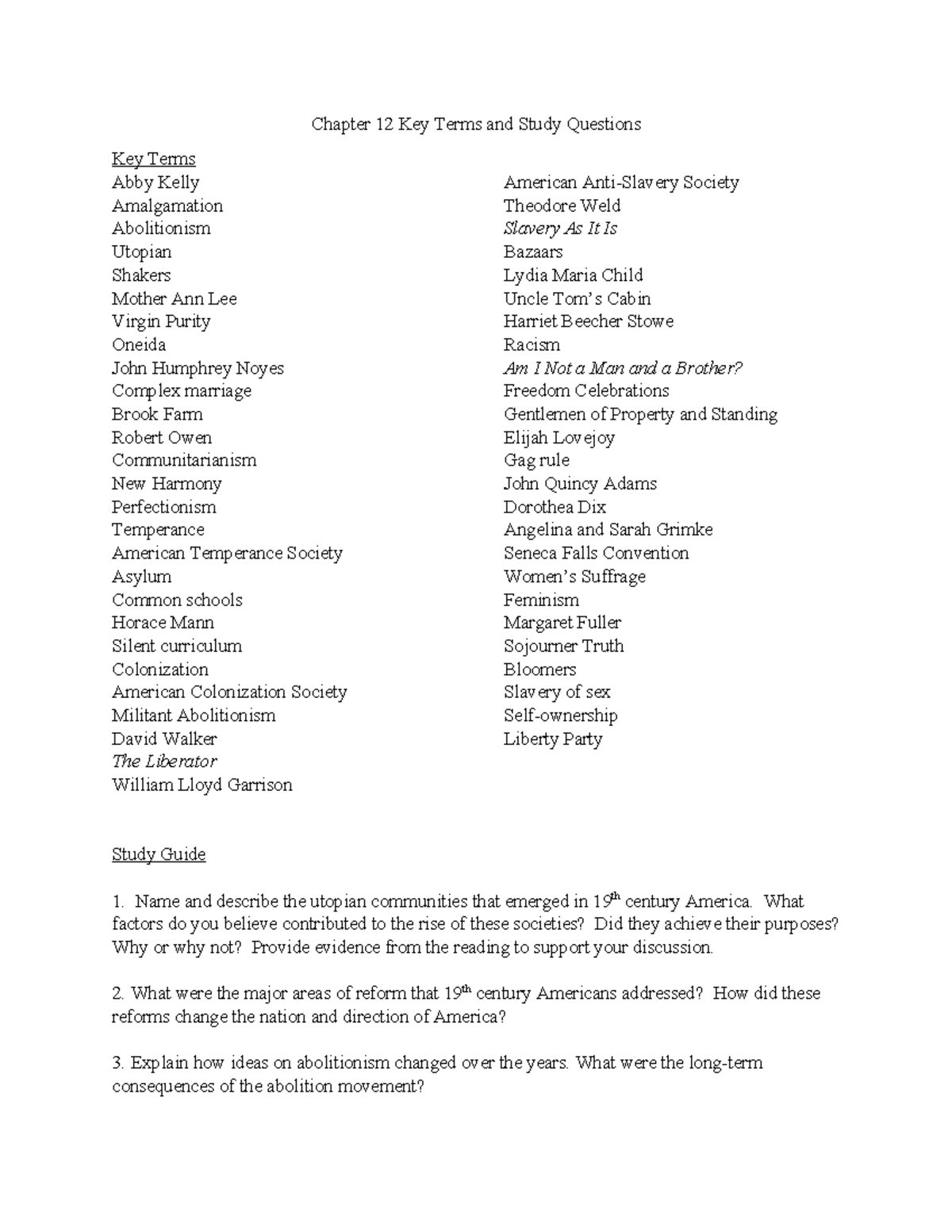 Chapter 12 Key Terms and Study Questions - Chapter 12 Key Terms and ...
