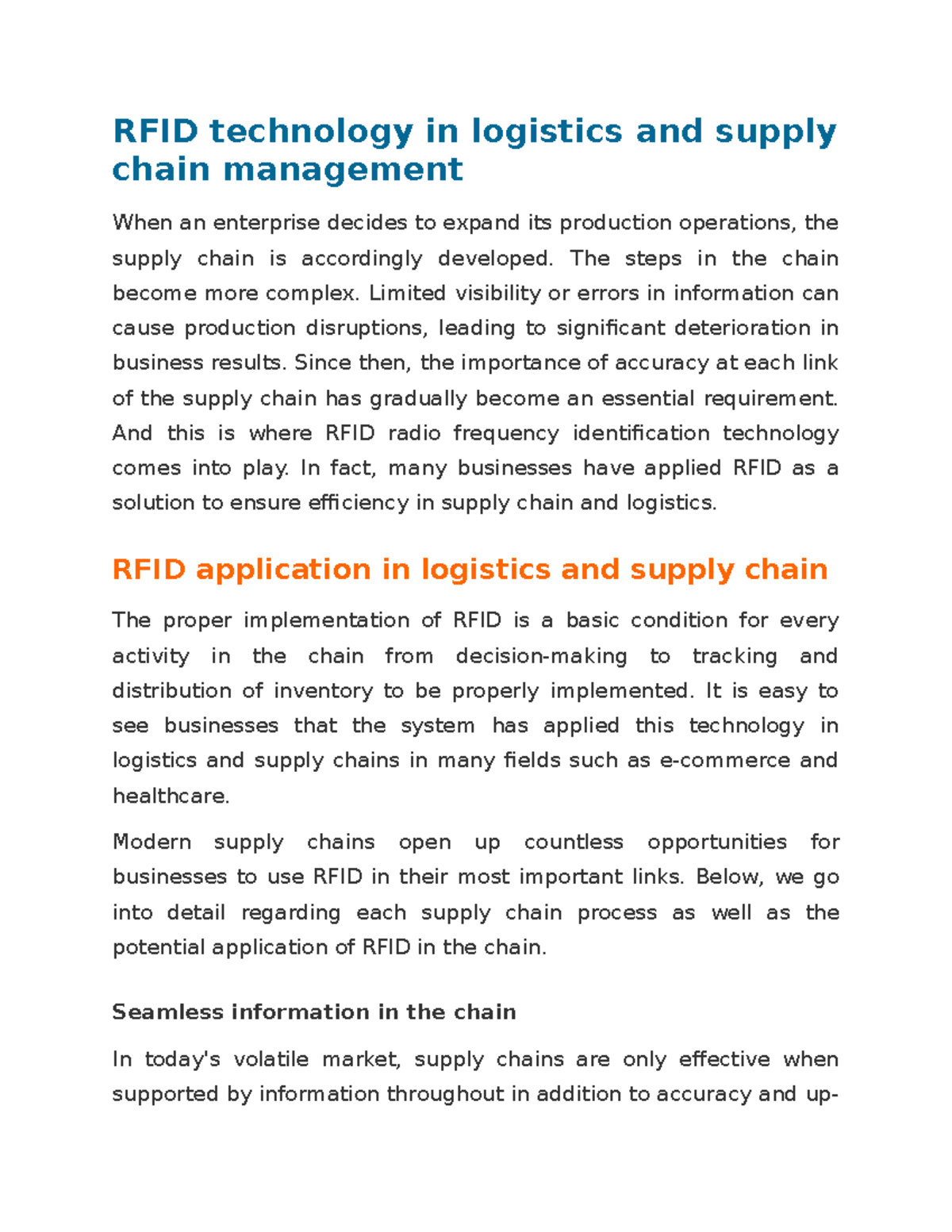 RFID in Supply Chain Management - RFID technology in logistics and ...