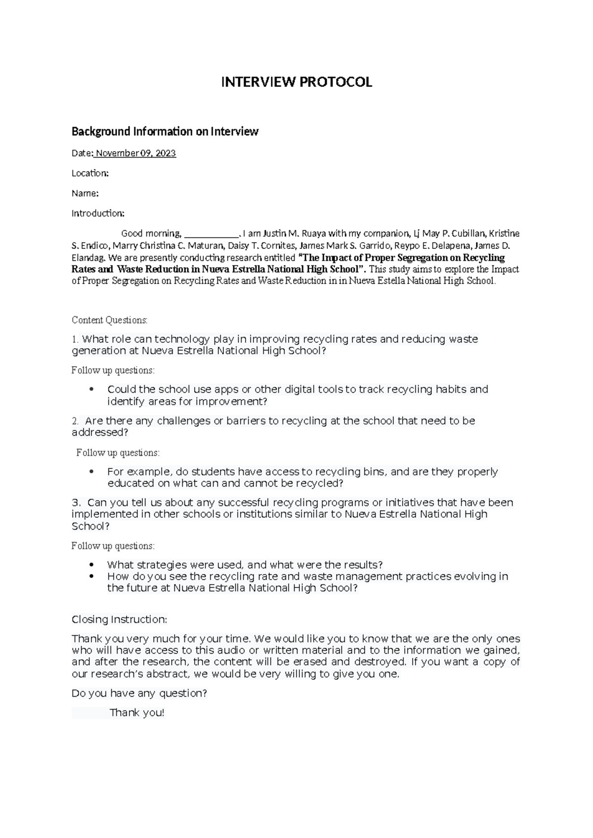 Interview Protocol - reporting - INTERVIEW PROTOCOL Background ...