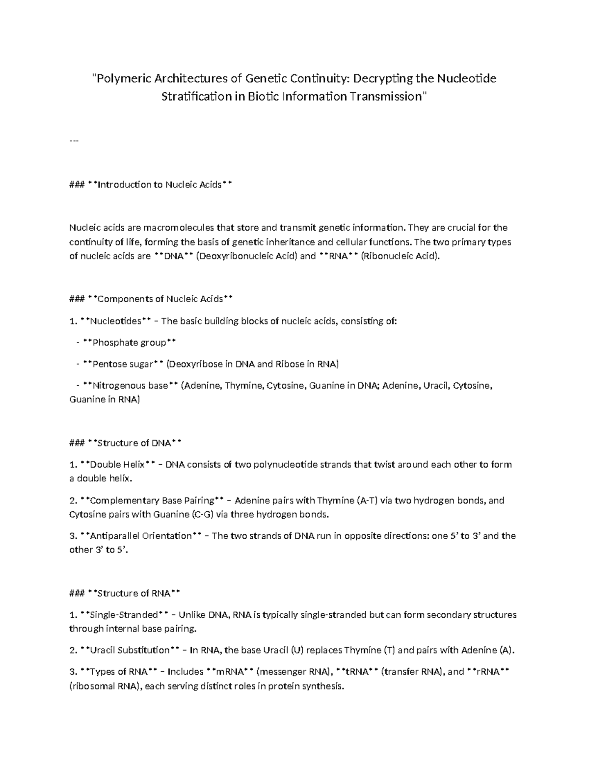 Polymeric Architectures of Genetic Continuity - They are crucial for ...