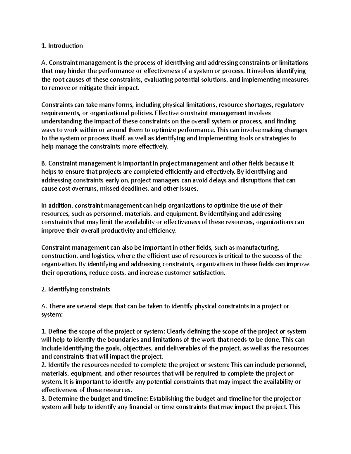 Constraint Management - Introduction A. Constraint management is the ...