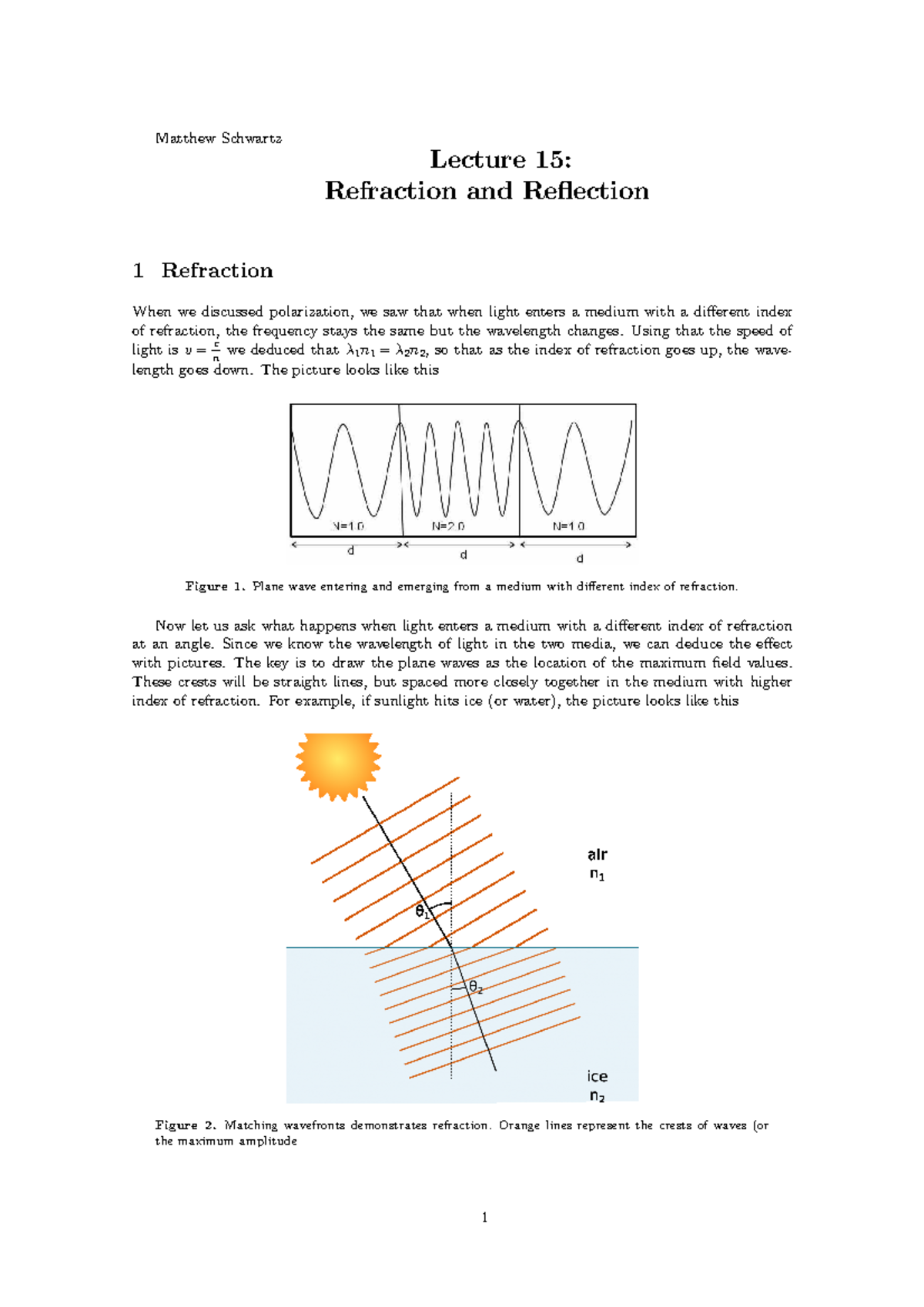 refraction of light wave - Matthew Schwartz Lecture 15: Refraction and ...