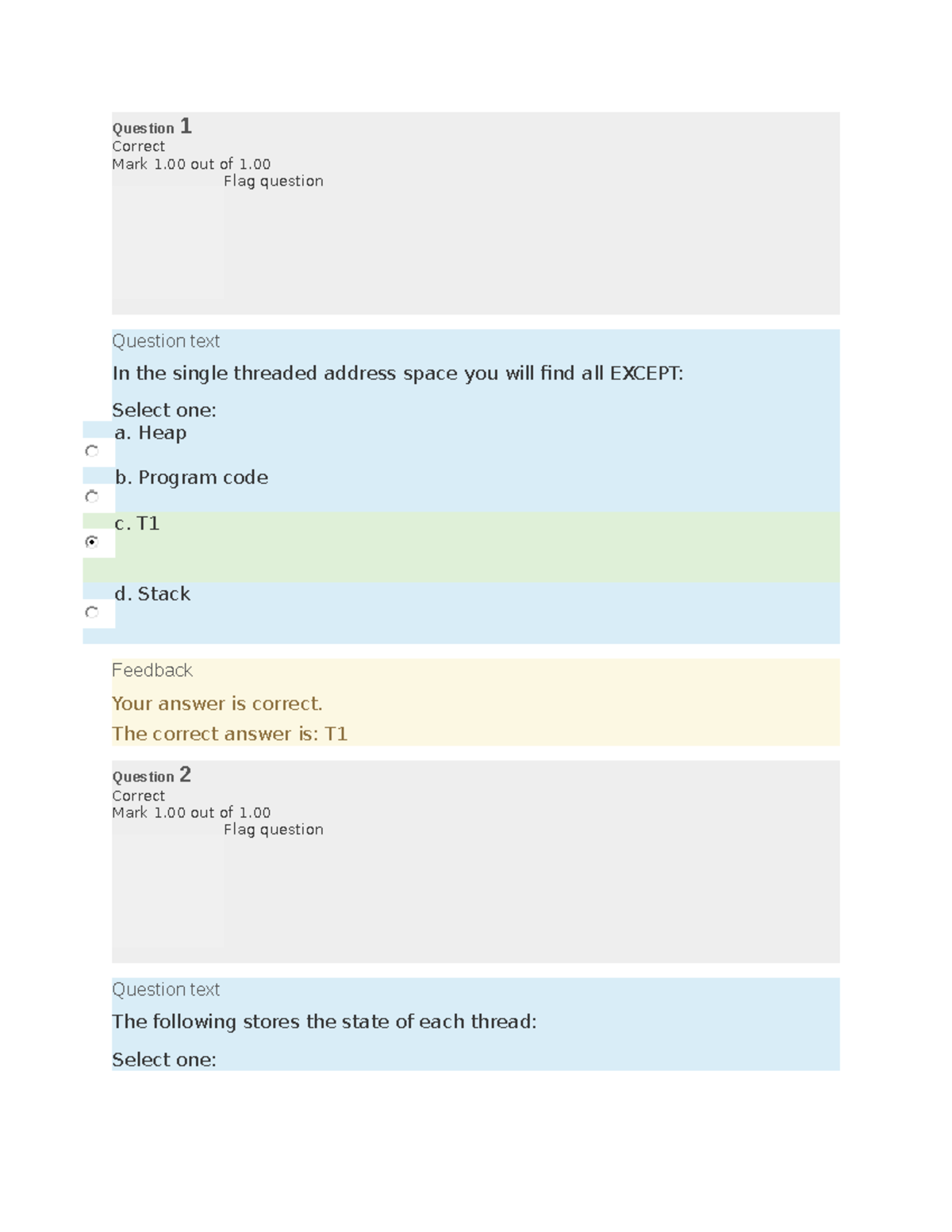 All Quizes - SCRIPT - Question 1 Correct Mark 1 out of 1. Flag question Question text In the ...