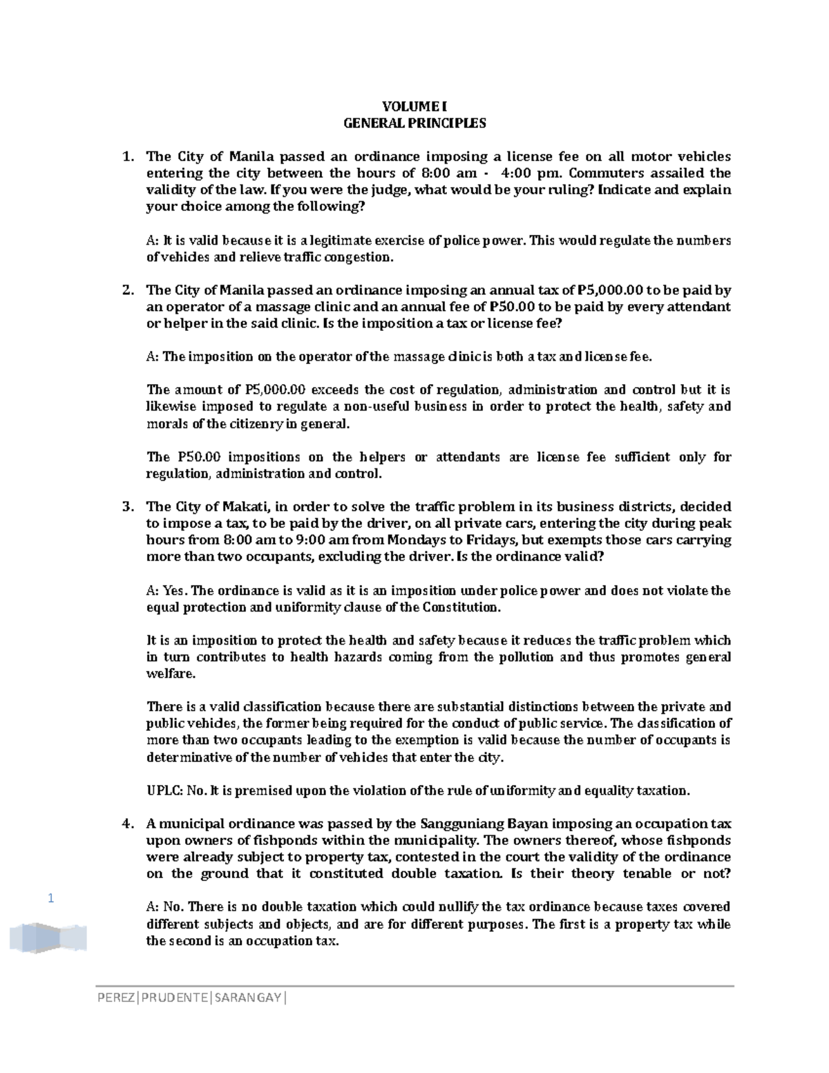 Pdfcoffee - q and a domondon; general principles taxation - 1 VOLUME I ...