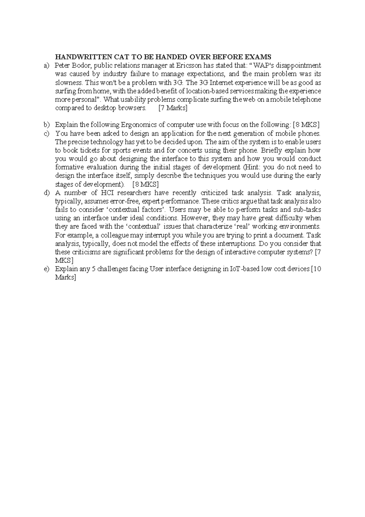 CAT 1&2 2023 - hci cat 11 - HANDWRITTEN CAT TO BE HANDED OVER BEFORE ...