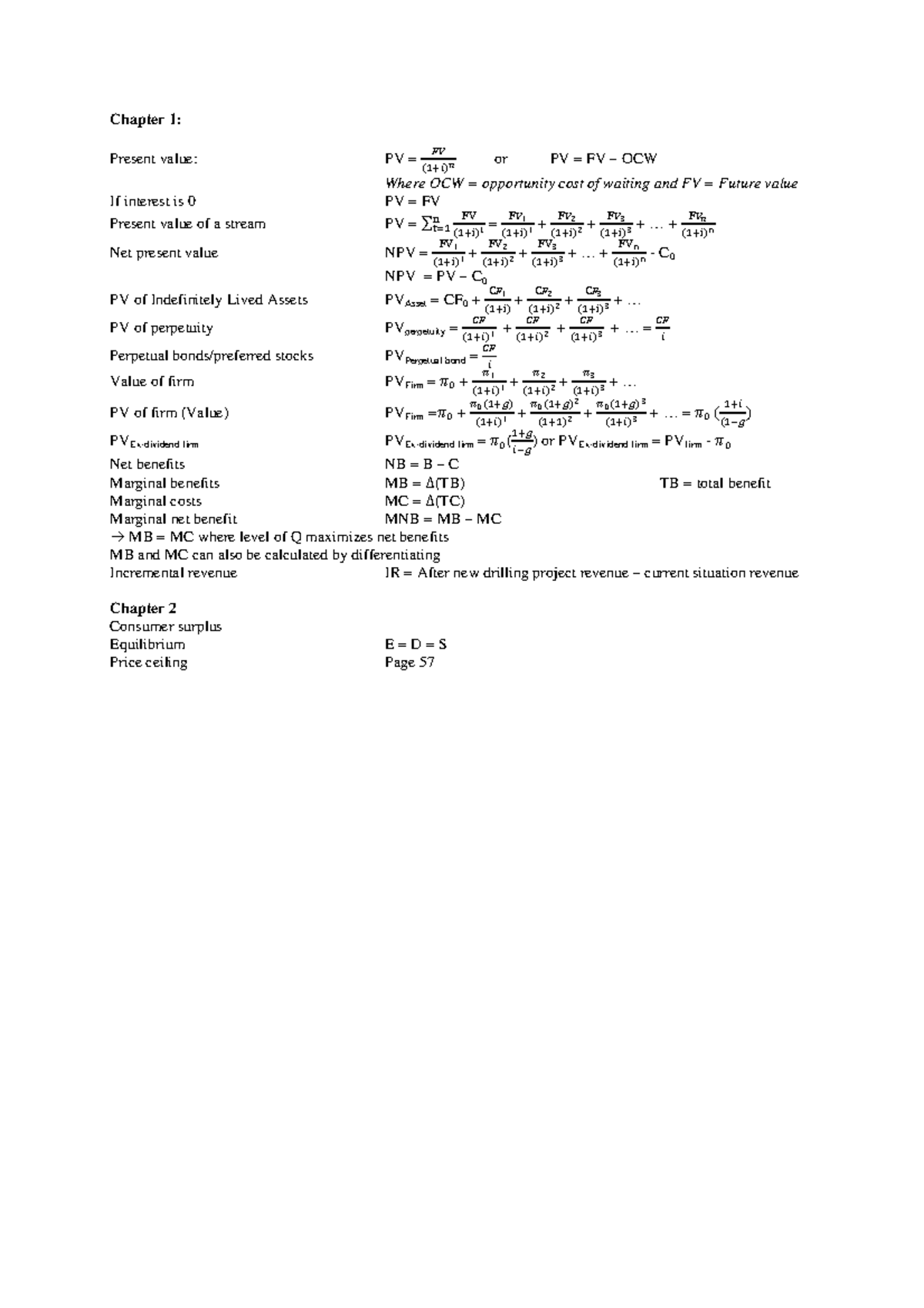 Formulas Chapter 1: "managerial economics and business strategy ...
