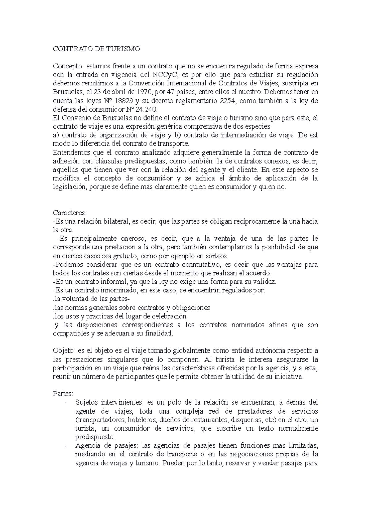 Contrato de turismo - Cátedra dictada por el Dr. PEÑA - CONTRATO DE ...