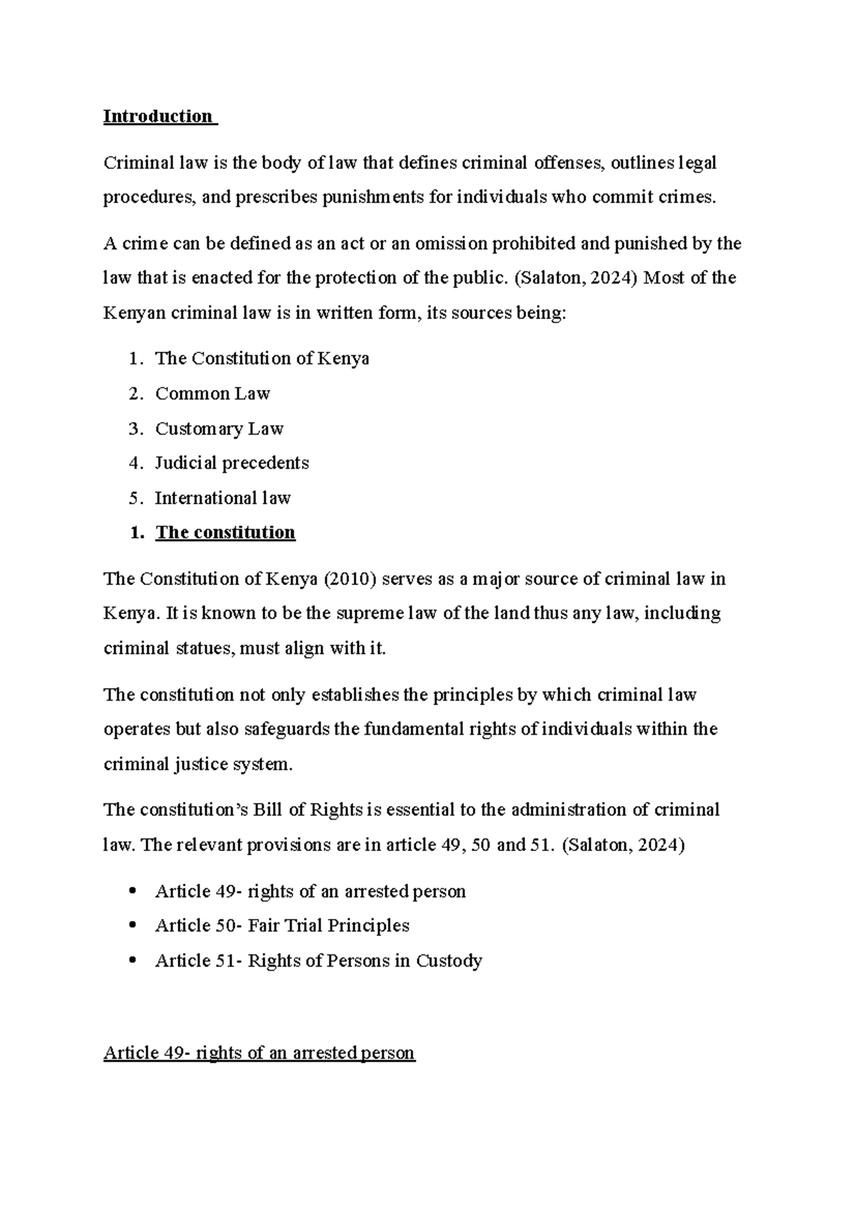 Criminal Law Term Paper - Introduction Criminal law is the body of law ...