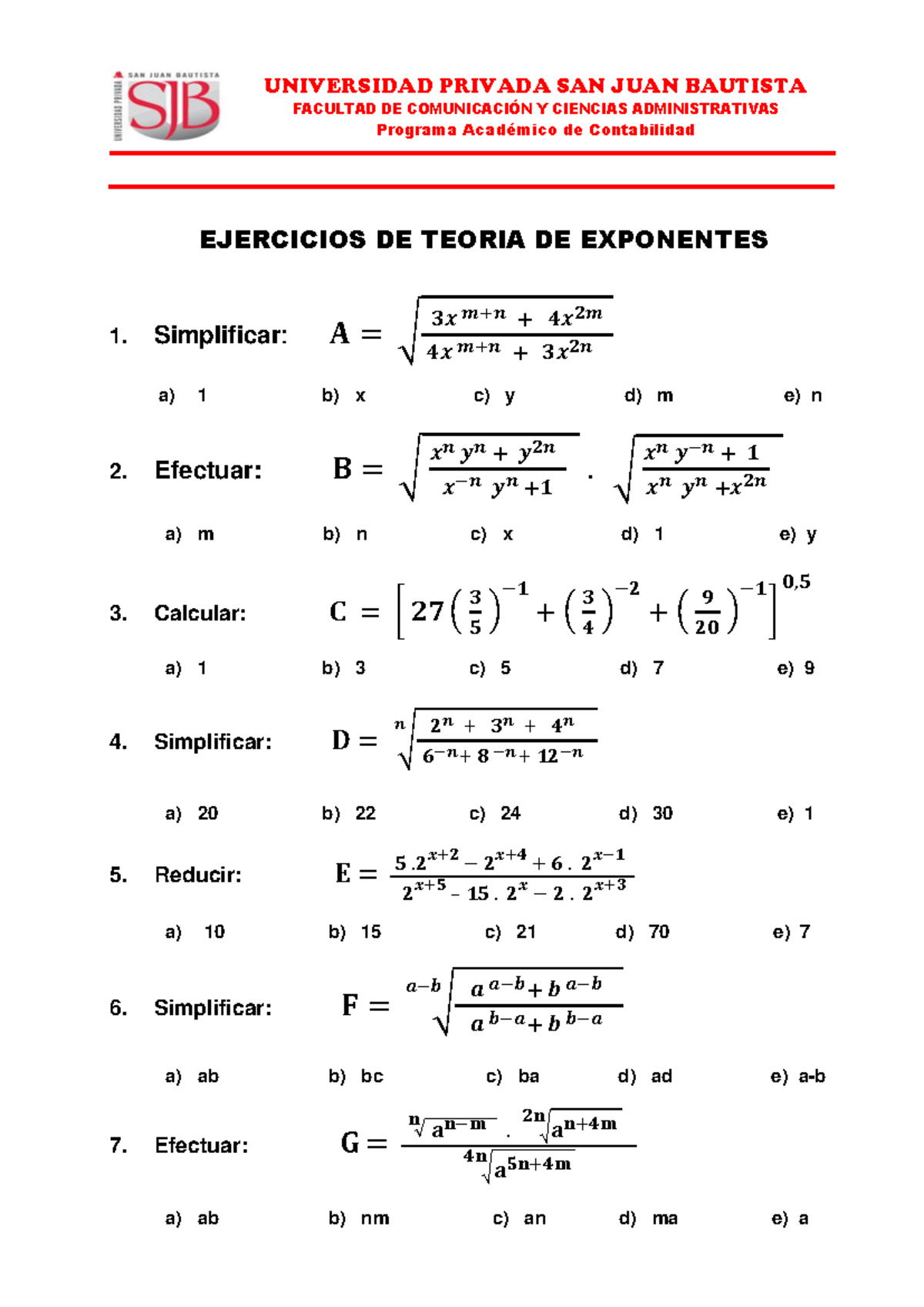 Ejercicios Números Reales Teoría DE Exponentes - EJERCICIOS DE TEORIA ...