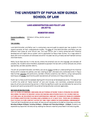 Customary Land Tenure in PNG - Land Administration and Policy Law - Studocu